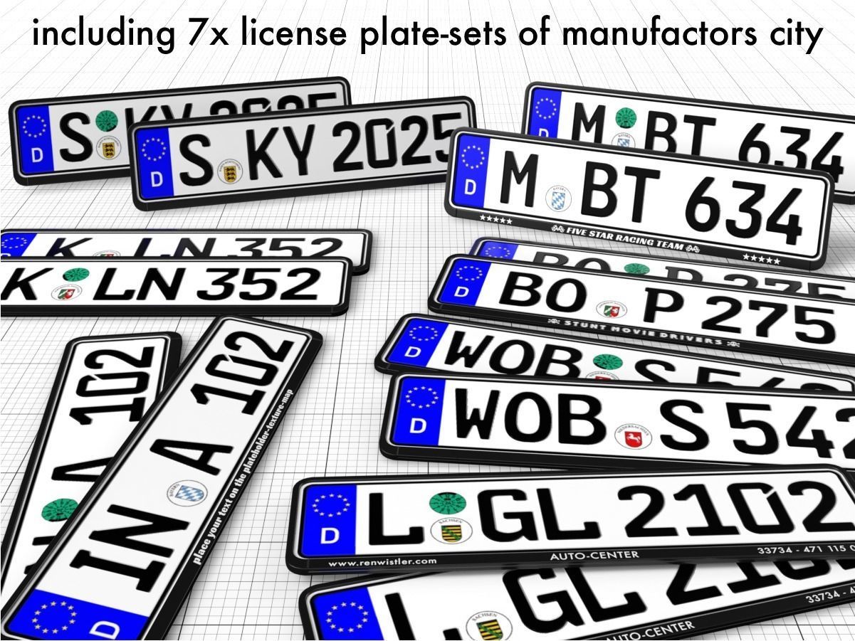 3D model car license plates -ready-to-use- GERMANY VR / AR / low-poly ...