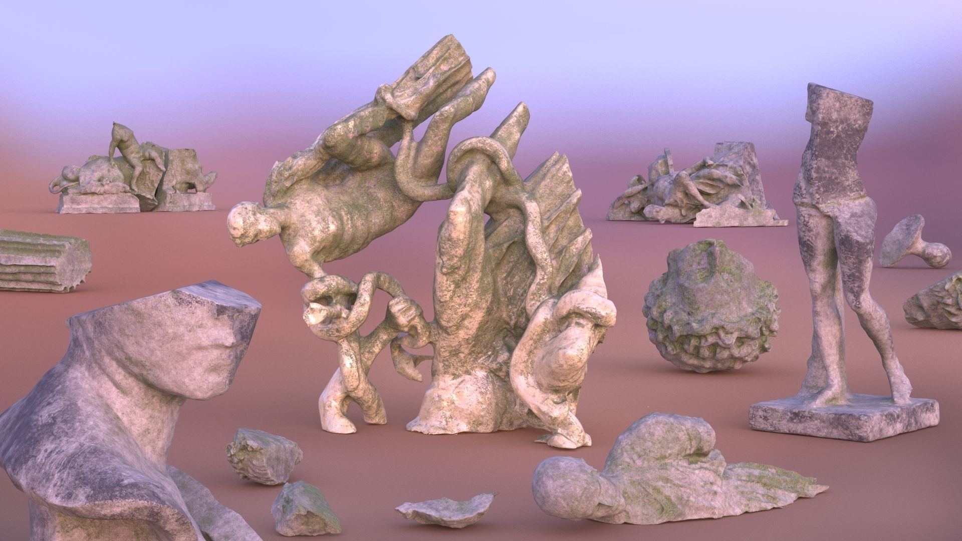 Broken Statues and Ruins COLLECTION 3D model | CGTrader