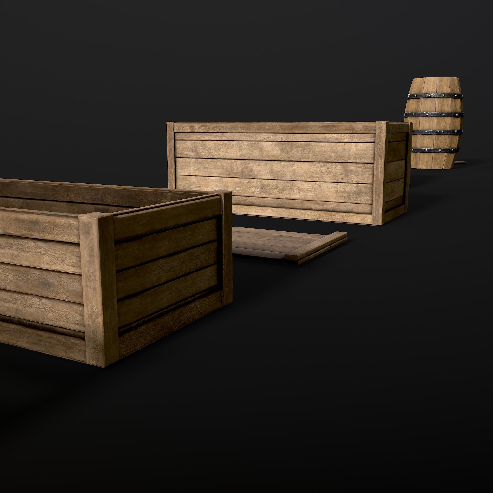 3D model Medieval containers barrels crates and buckets VR / AR / low ...
