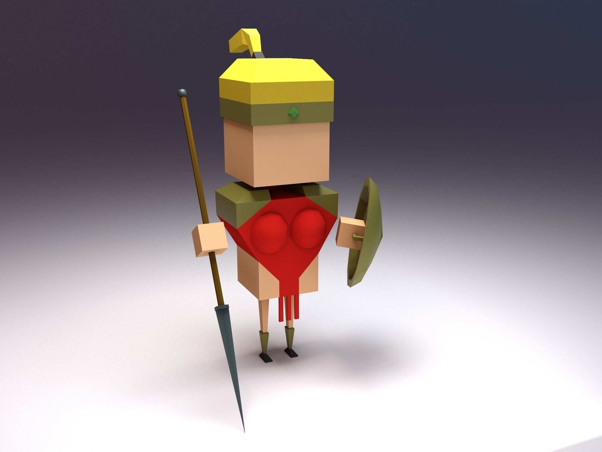 3D model gaming fantasy character in a cartoon cube style Low-poly VR ...