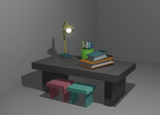 3D model Cartoon Study table VR / AR / low-poly | CGTrader