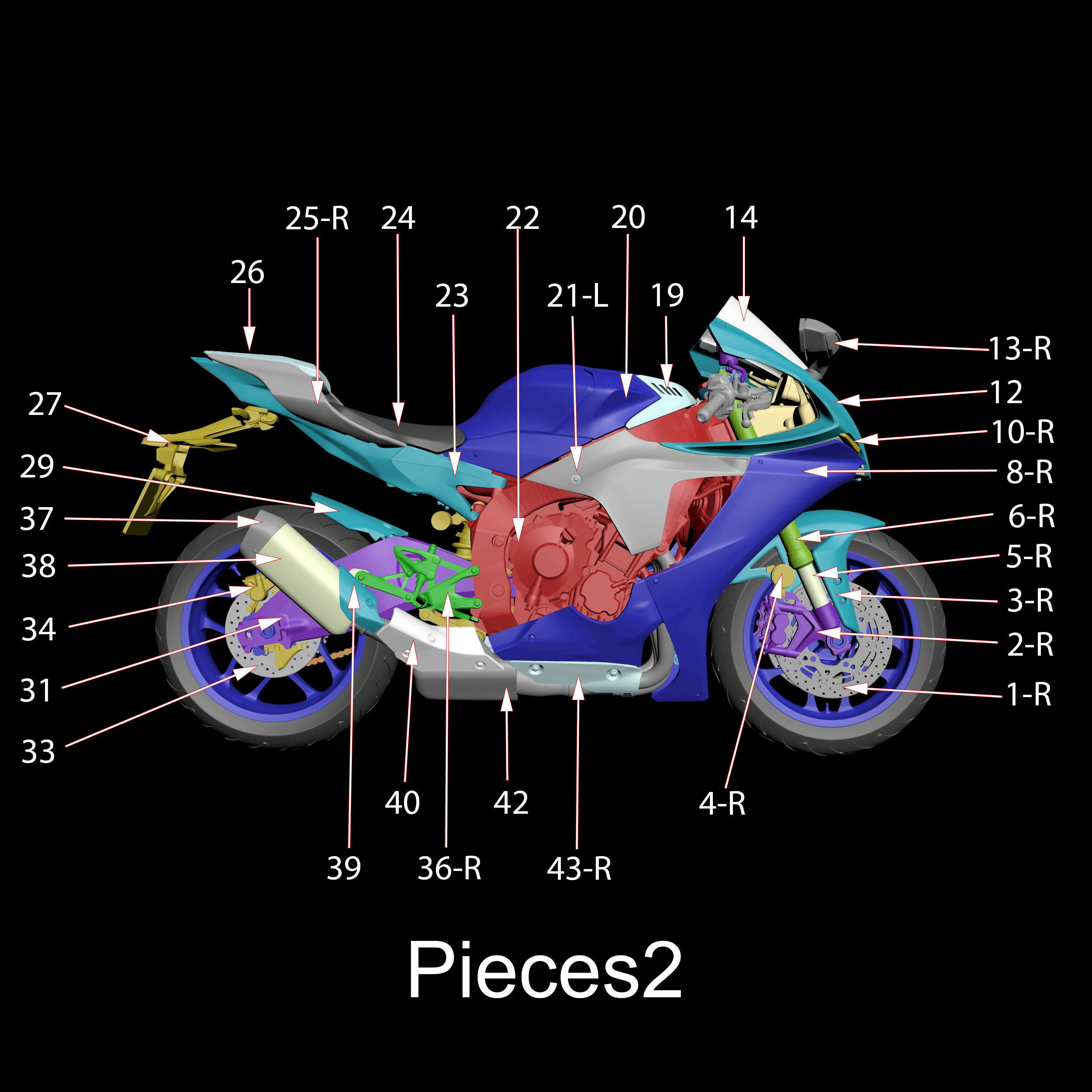 Yamaha YZF R1 2020 3D Model Ready to Print STL File 3D model 3D ...
