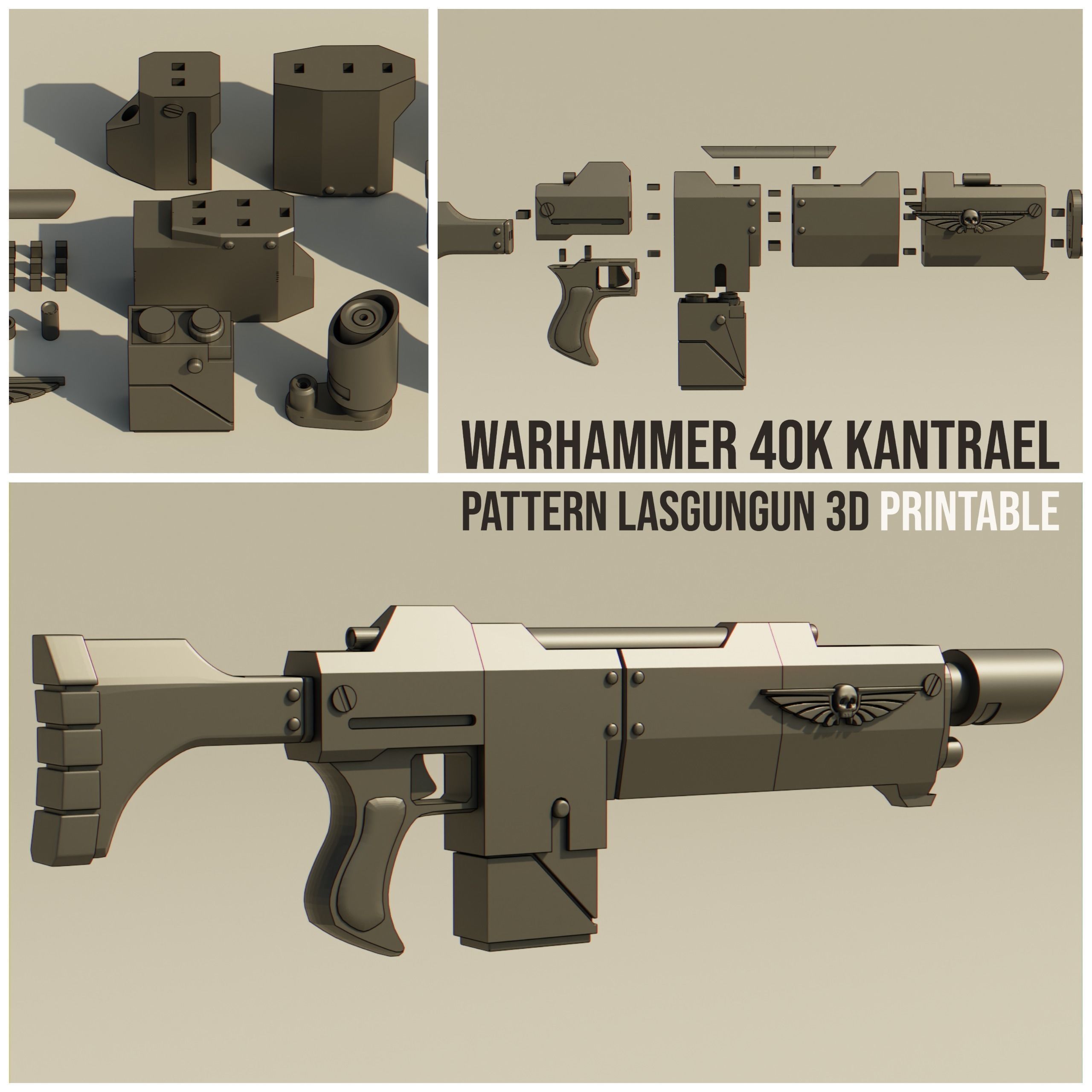 Warhammer 40K Kantrael Pattern Lasgun Gun 3D Printable free 3D model ...
