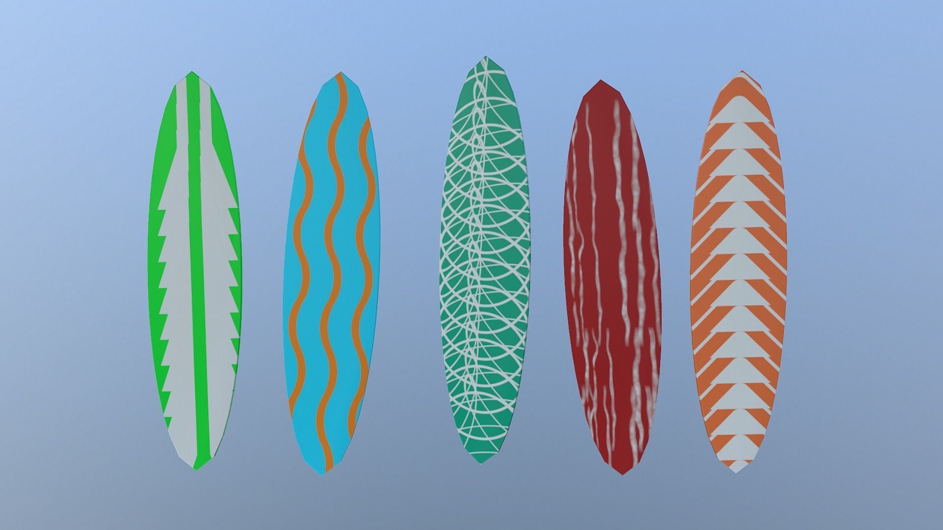 Low Poly Surfboards different colored free VR / AR / low-poly 3D model ...
