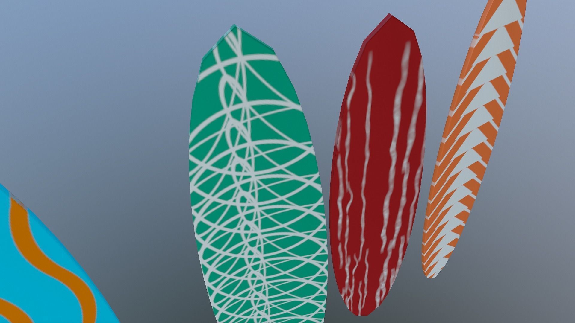 Low Poly Surfboards different colored free VR / AR / low-poly 3D model ...