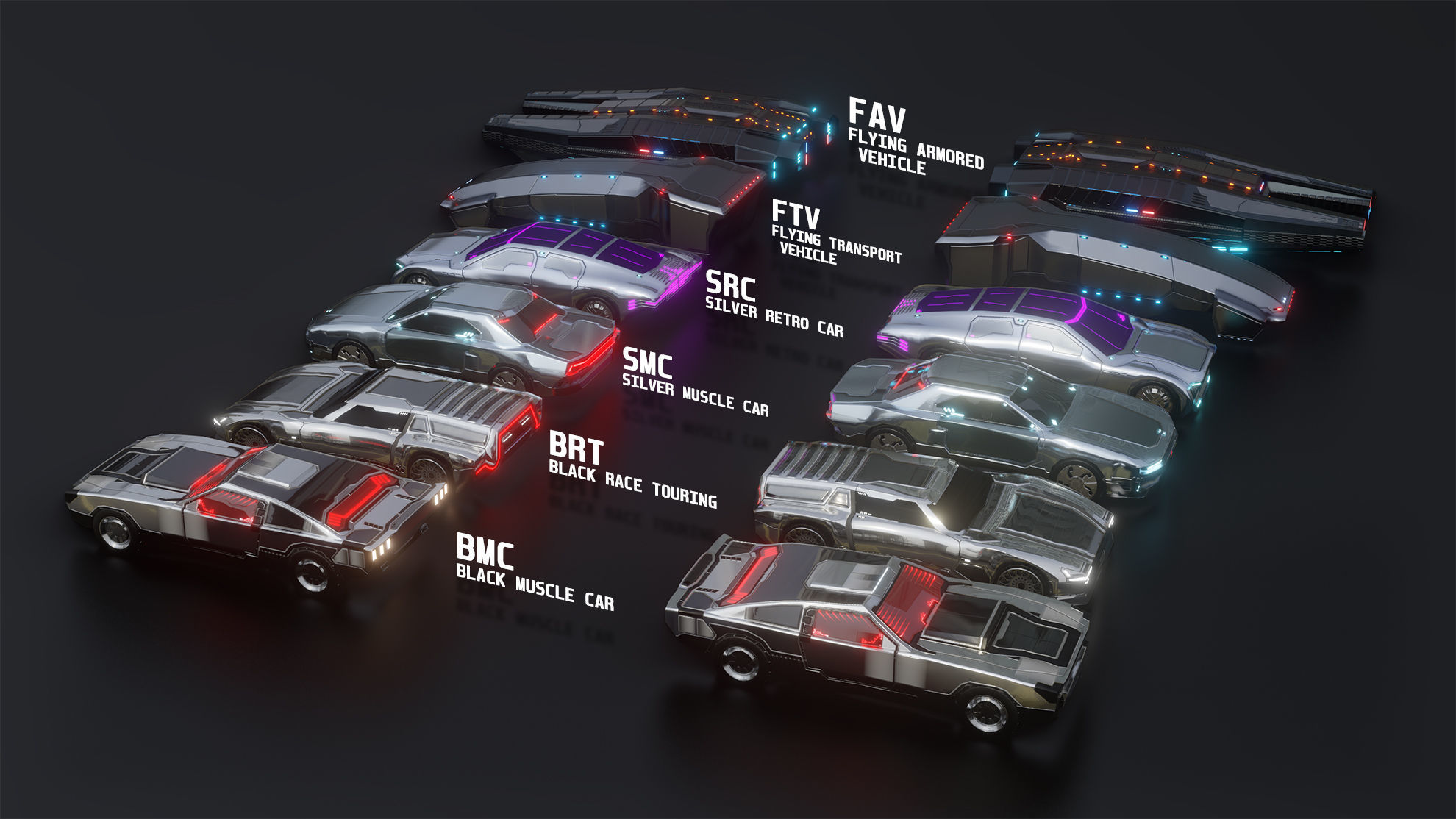 3D model 6 Low-Polly Futuristic PBR Vehicle Pack VR / AR / low-poly ...