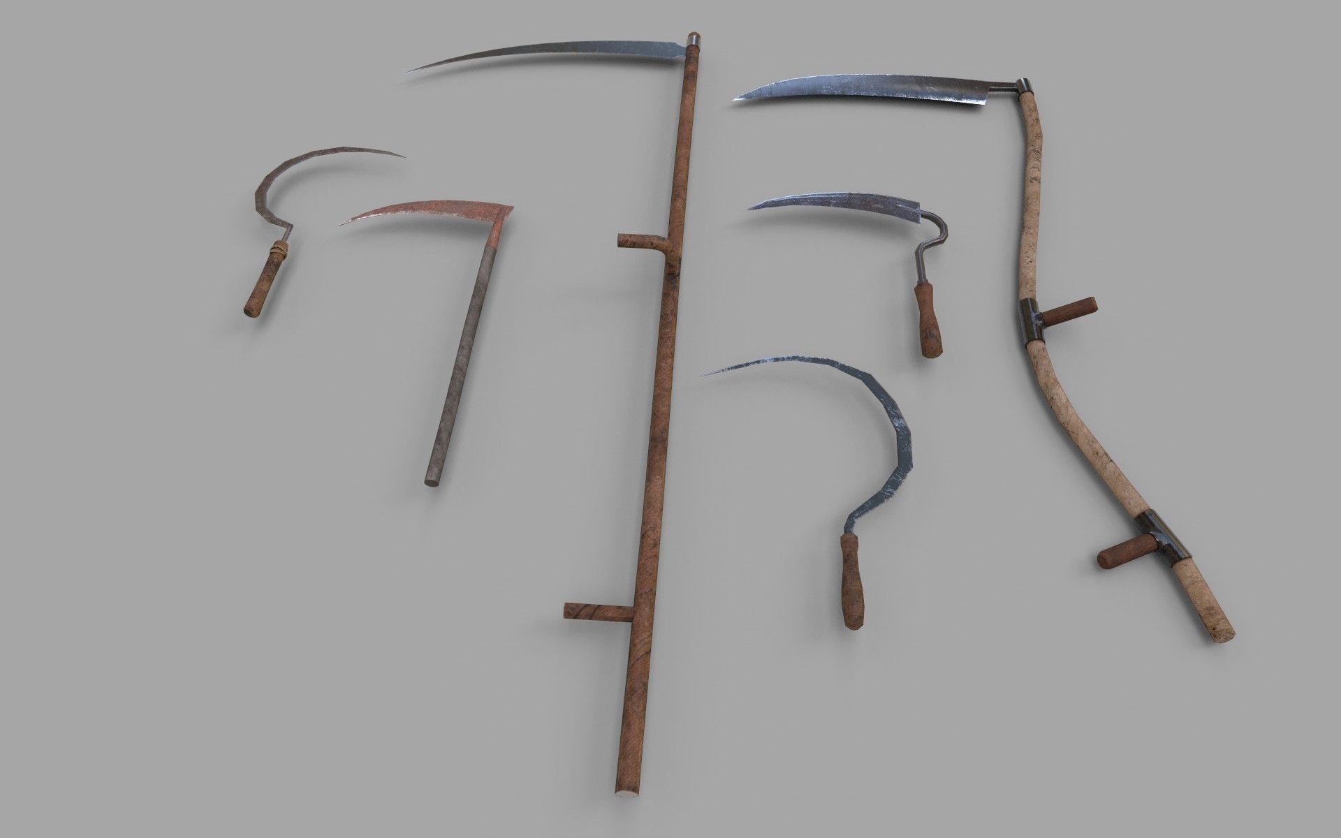 3D model Pack of 6 Medieval Farm Scythe and Sickles VR / AR / low-poly ...