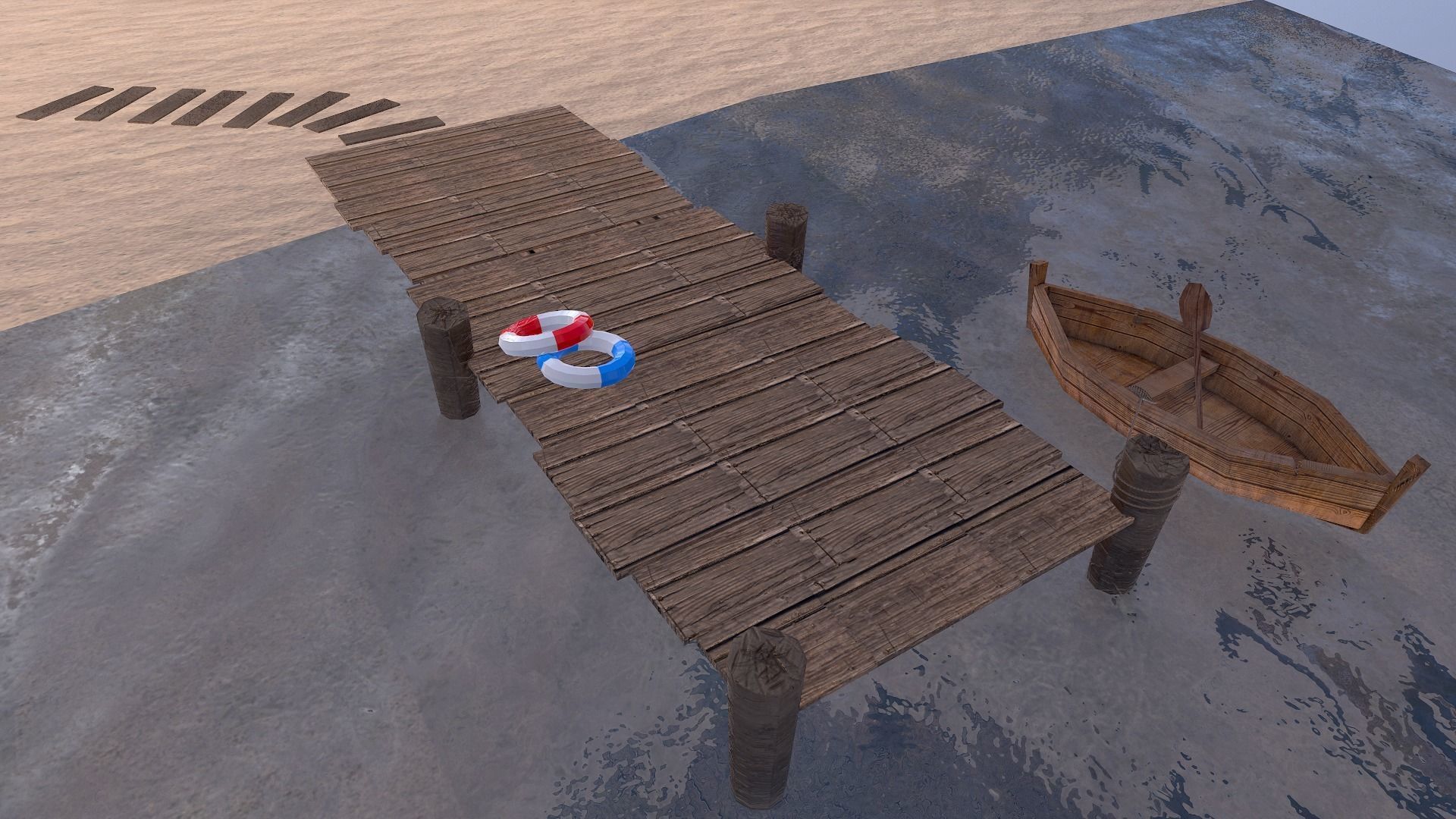 Low Poly Port person on platform in sand free VR / AR / low-poly 3D ...