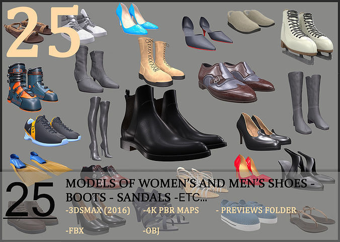 3D model 25 Models Of Womens And Mens Shoes VR / AR / low-poly | CGTrader