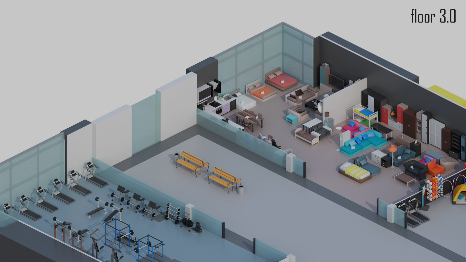 3D model low poly shop center 1 VR / AR / low-poly | CGTrader
