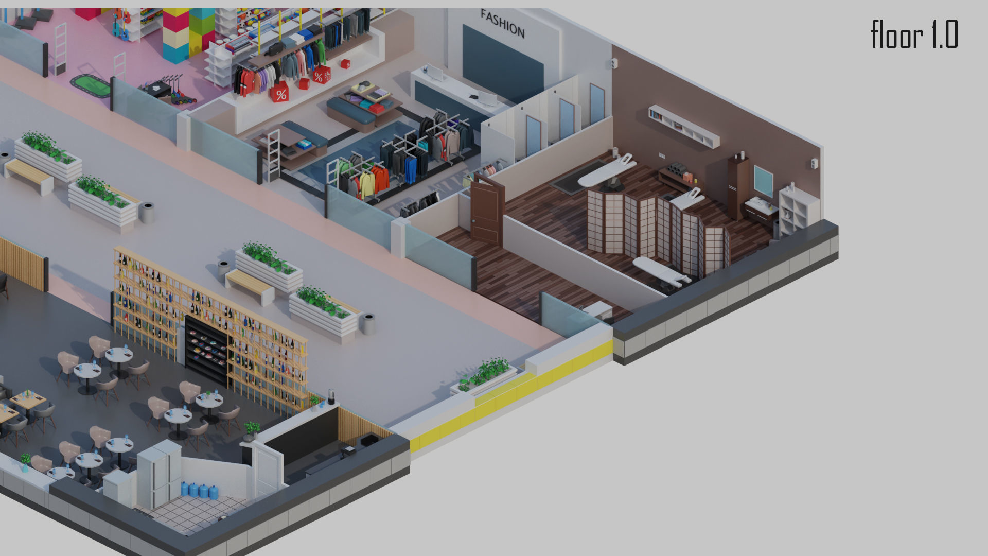 3D model low poly shop center 1 VR / AR / low-poly | CGTrader