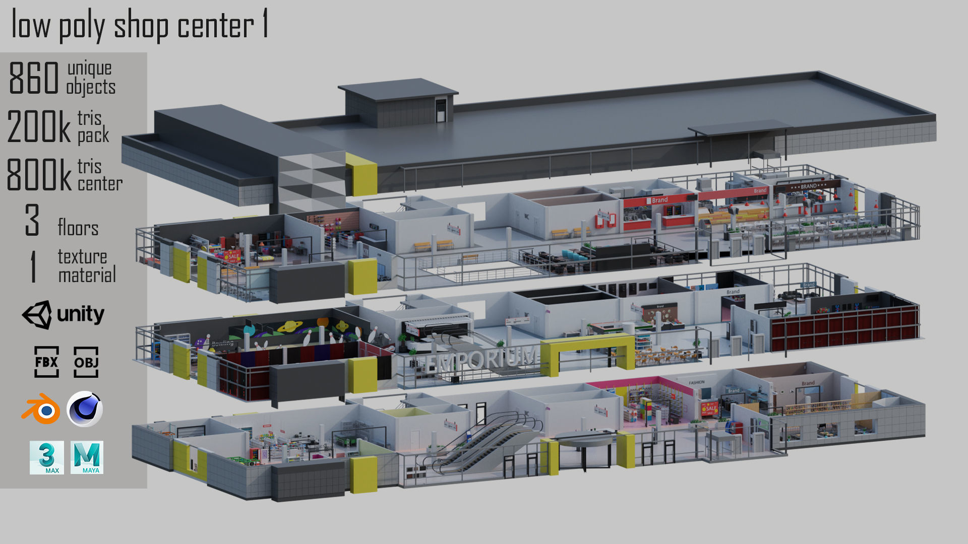 3D model low poly shop center 1 VR / AR / low-poly | CGTrader