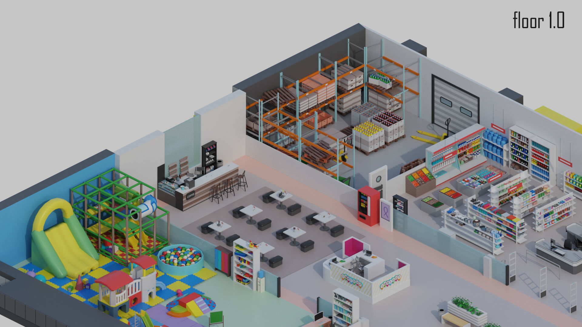 3D model low poly shop center 1 VR / AR / low-poly | CGTrader