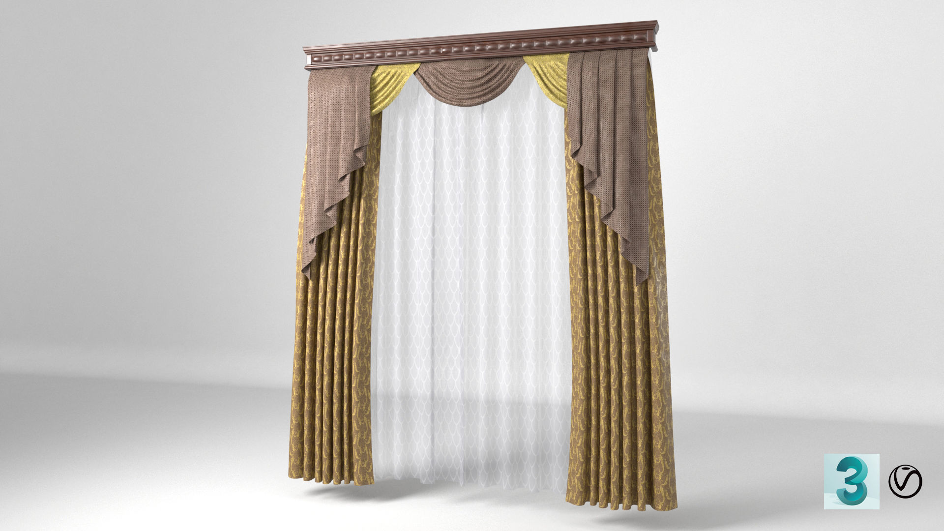 Animated curtains for architectural visualization 601 3D model animated ...