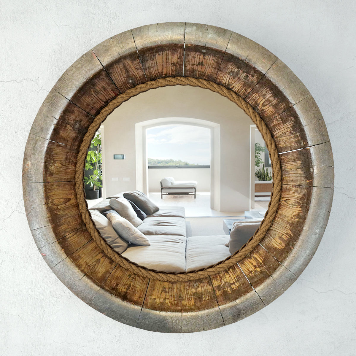 Vintage Wood Barrel Bowl Mirror 3D model | CGTrader