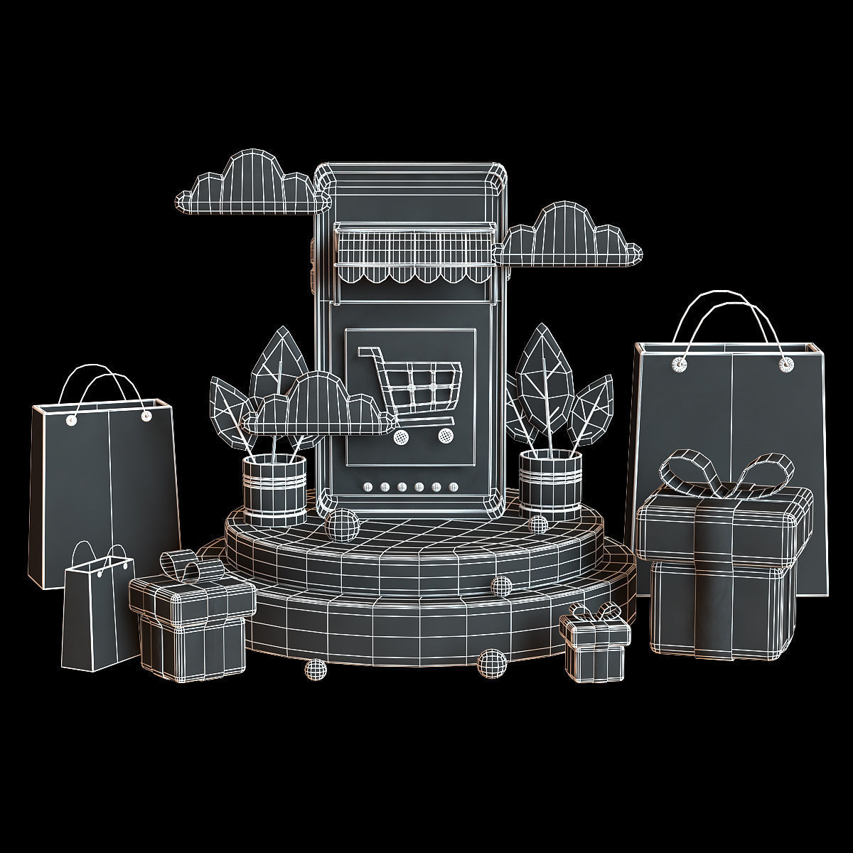 online-store shopping cart and gift boxes 3D model | CGTrader