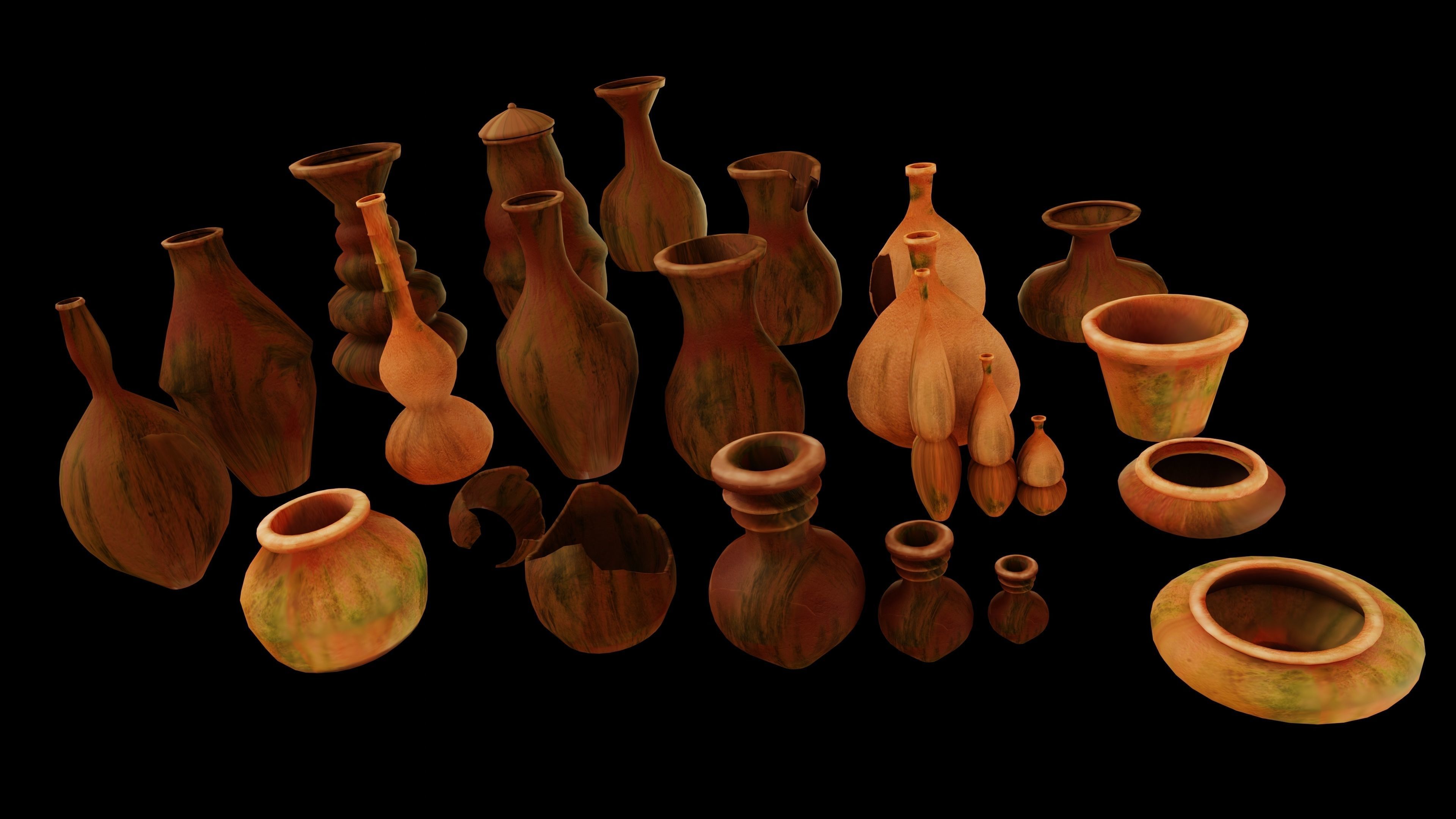 3D model Low Poly Pottery - Hand Paint Stylized 20 Different Clay ...