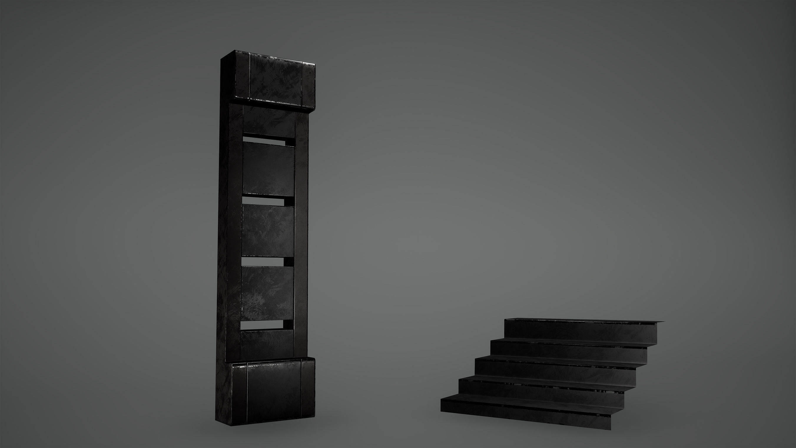 3D model Cyberpunk Pillar and Stairs Low Poly Game Ready VR / AR / low ...