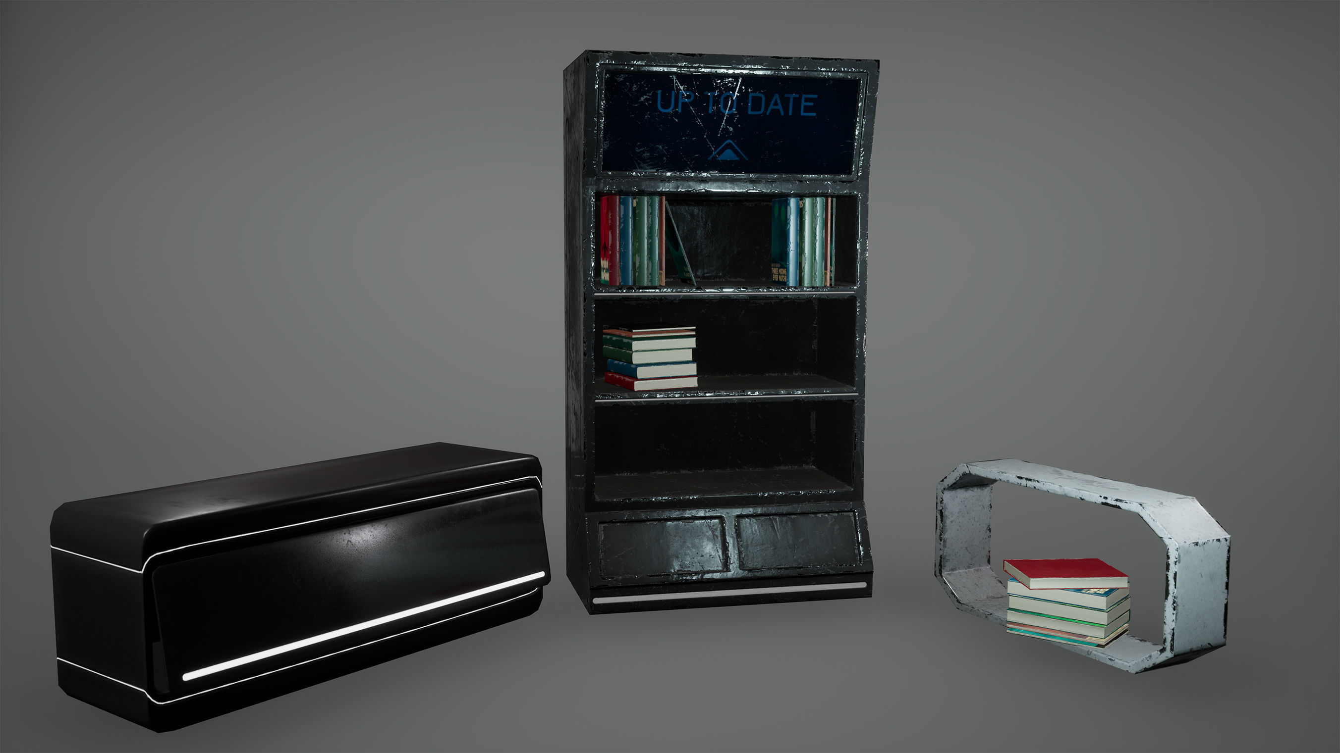 3D model Cyberpunk Book Shelf Shelves Chair Low Poly Game Ready VR / AR ...