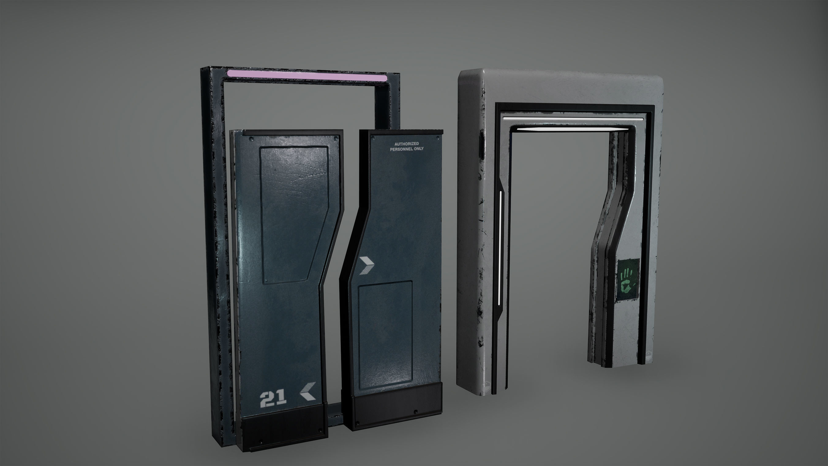 3D model Cyberpunk Sci-fi Door Low Poly Game Ready VR / AR / low-poly ...
