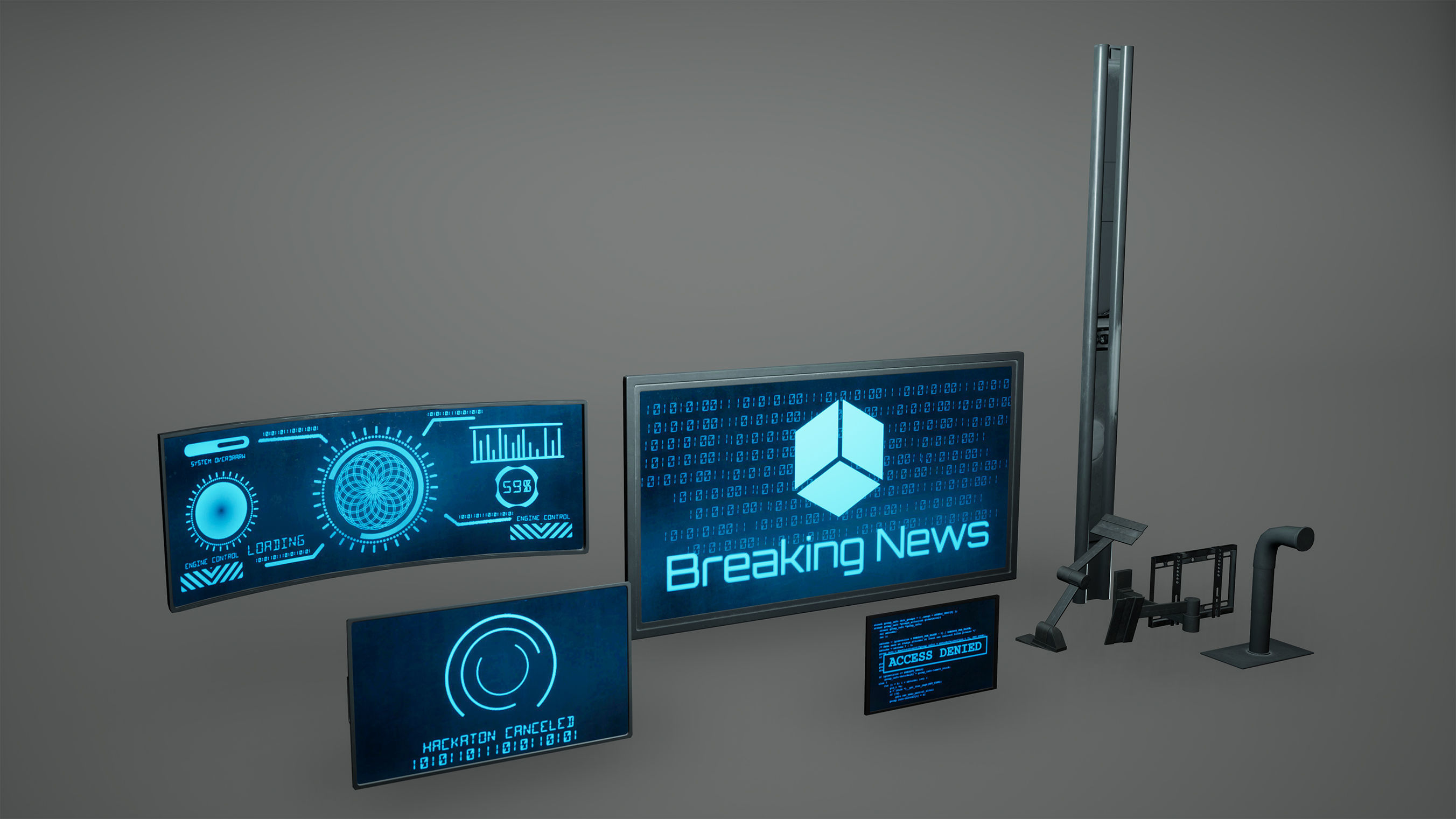 3D model Cyberpunk Sci fi Monitor Set Low Poly Game Ready VR / AR / low ...