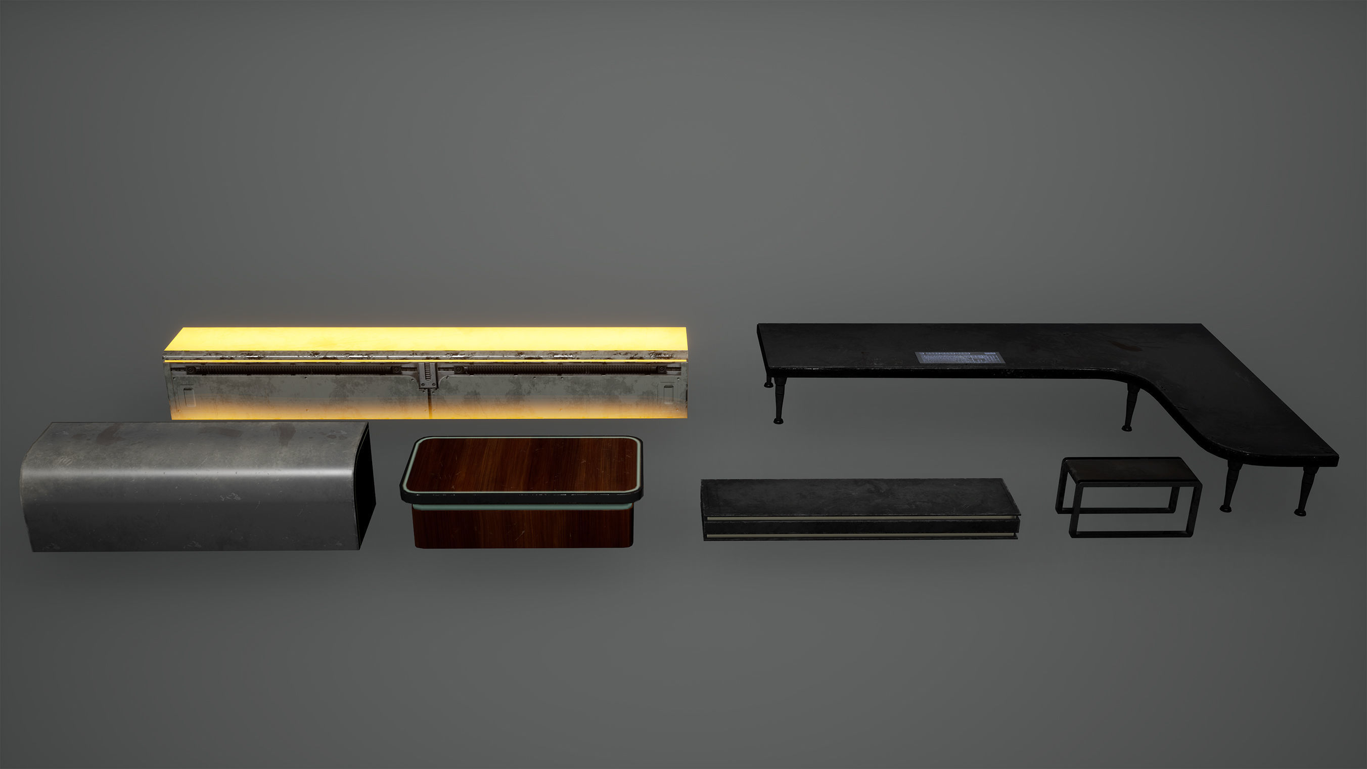 3D model Cyberpunk Sci fi Tables Set Low Poly Game Ready VR / AR / low ...