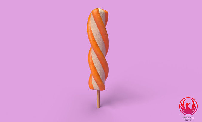 3D model IceCream 3D Model orange and candy stick VR / AR / low-poly ...