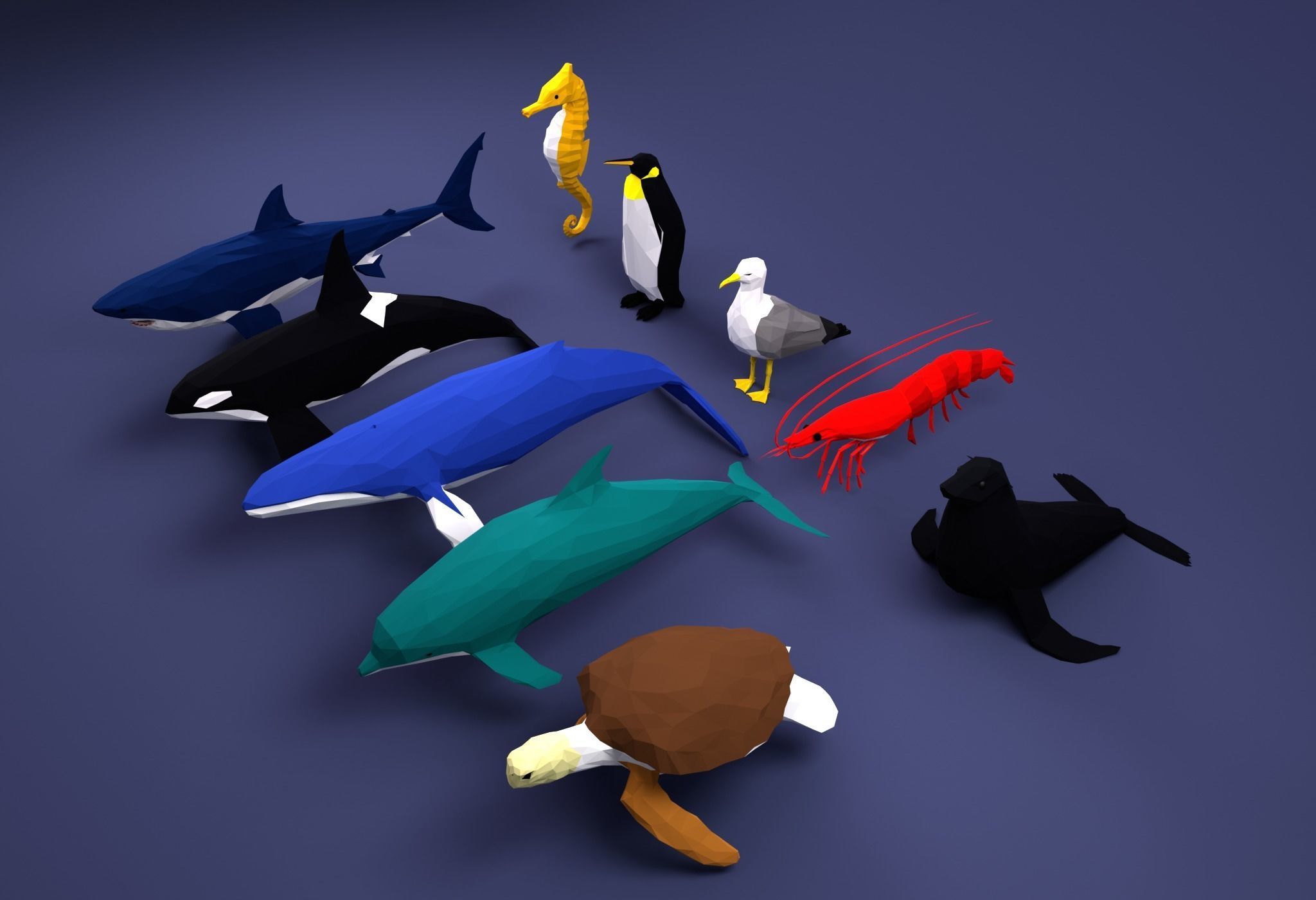 Lowpoly Collection sea Animals 3D model 3D printable | CGTrader