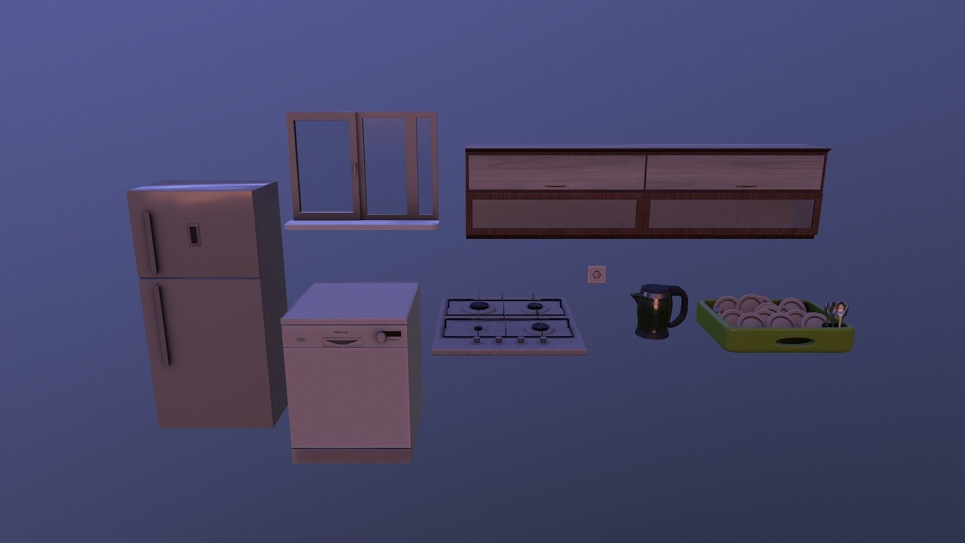 Kitchen Set sliding window on wall 3D model | CGTrader