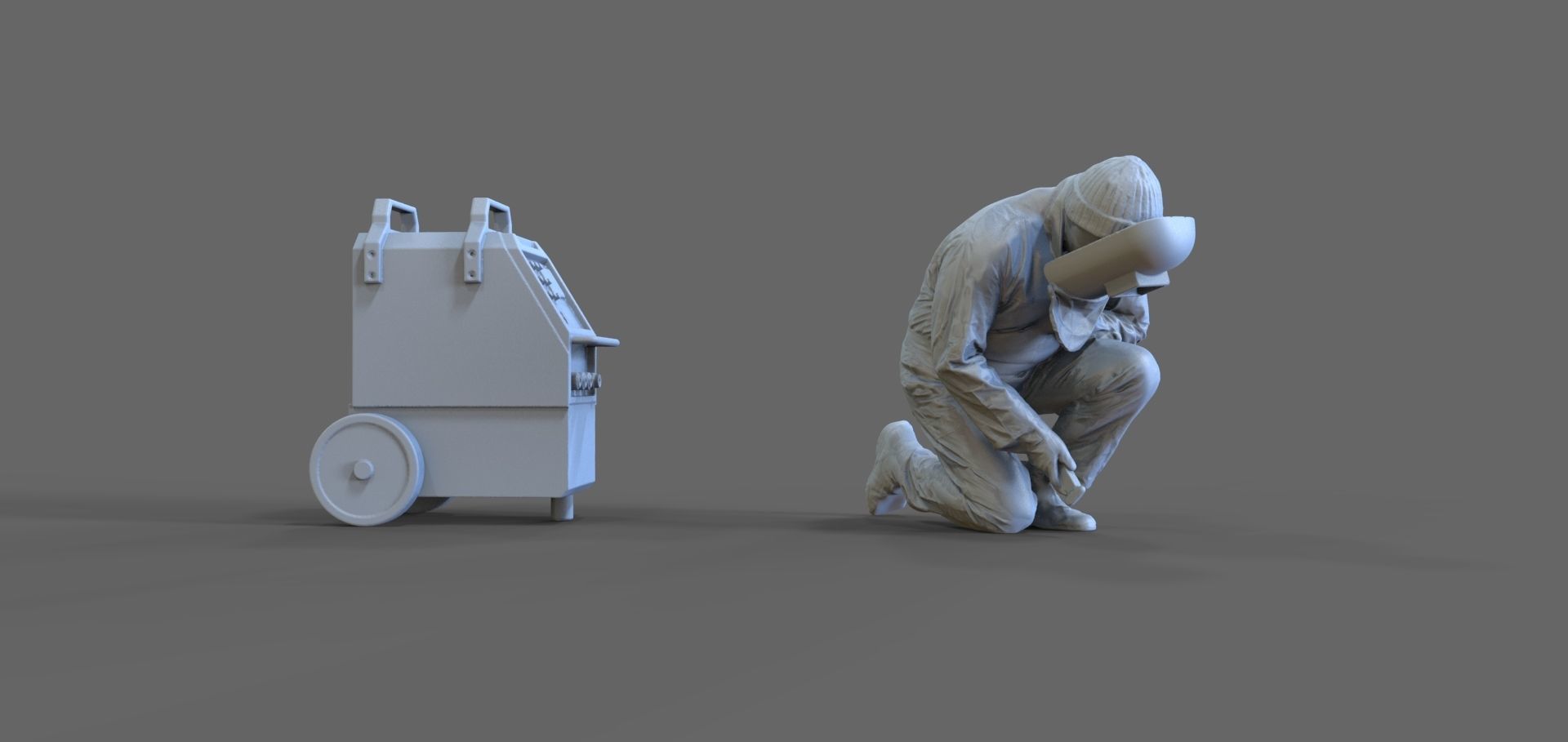 Welder B man with cart 3D model 3D printable | CGTrader