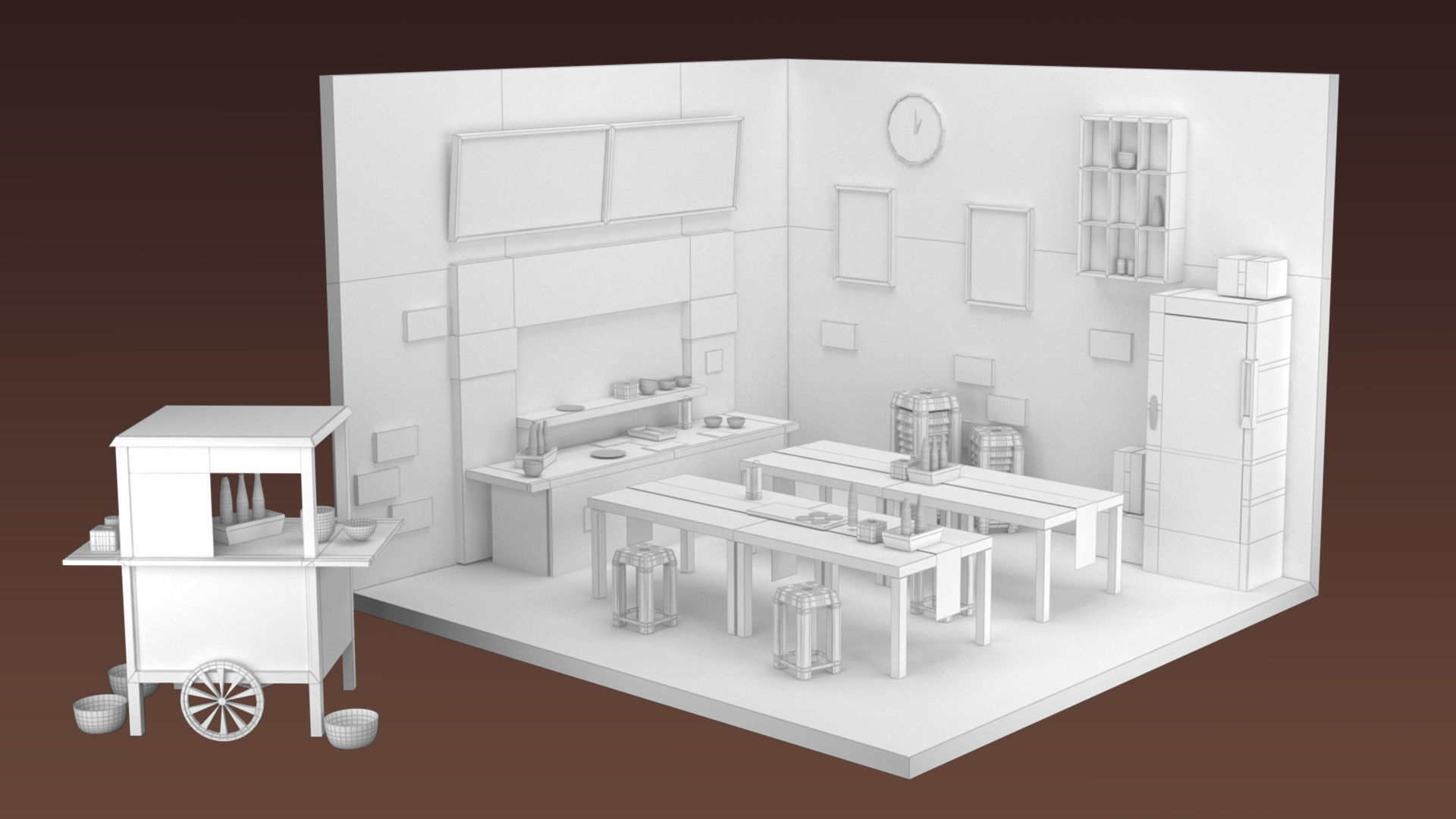 Restaurant stylized free VR / AR / low-poly 3D model | CGTrader