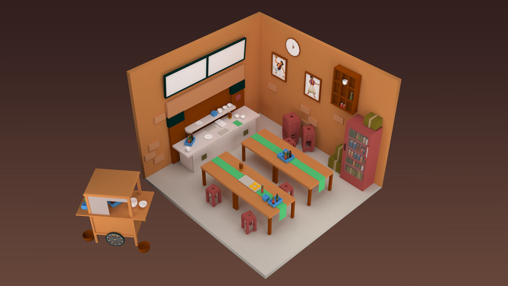 Restaurant stylized free VR / AR / low-poly 3D model | CGTrader