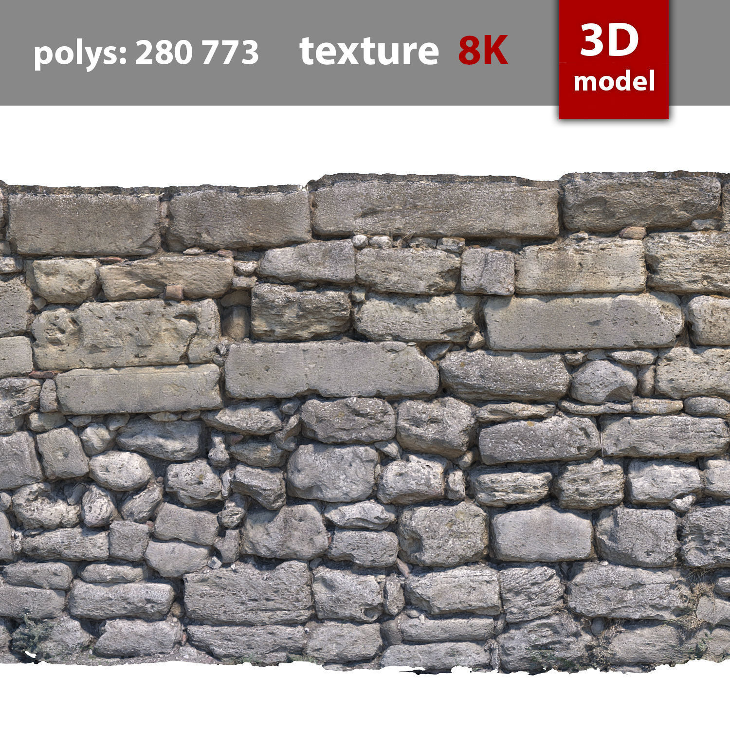 3D model 292 Stone Wall VR / AR / low-poly | CGTrader