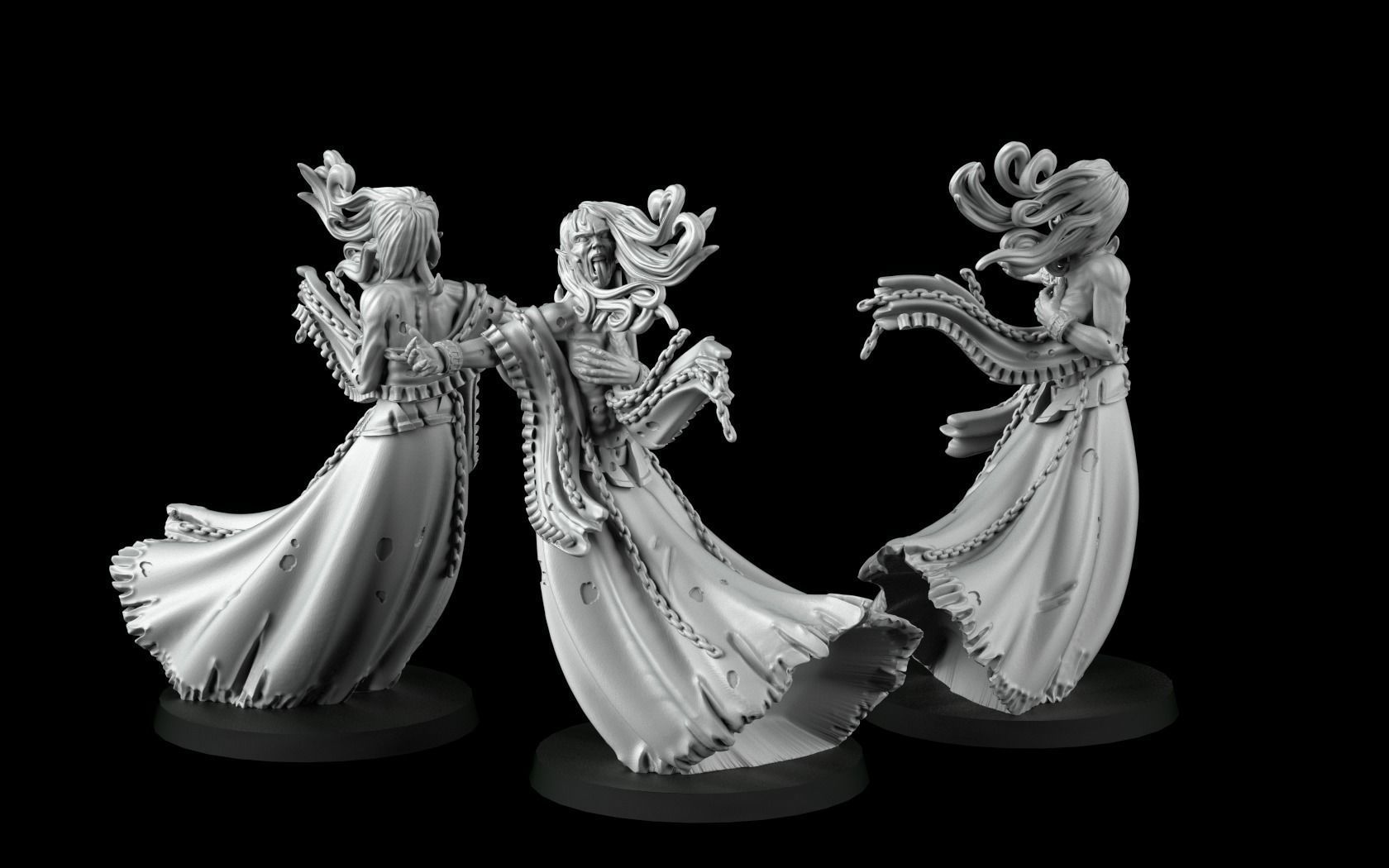 Banshee three figurines with long hair 3D model 3D printable | CGTrader