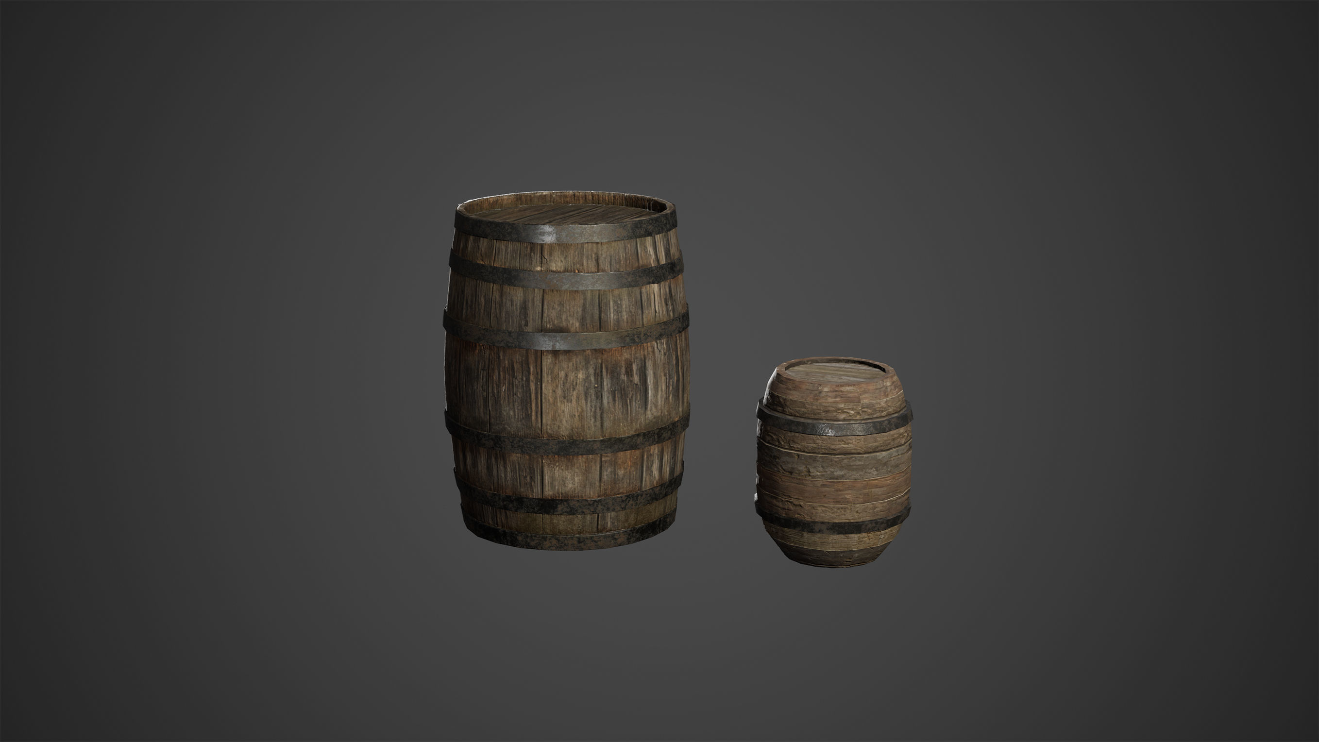 3D model Old Wooden Bazaar Barrels Low Poly Game Ready VR / AR / low ...
