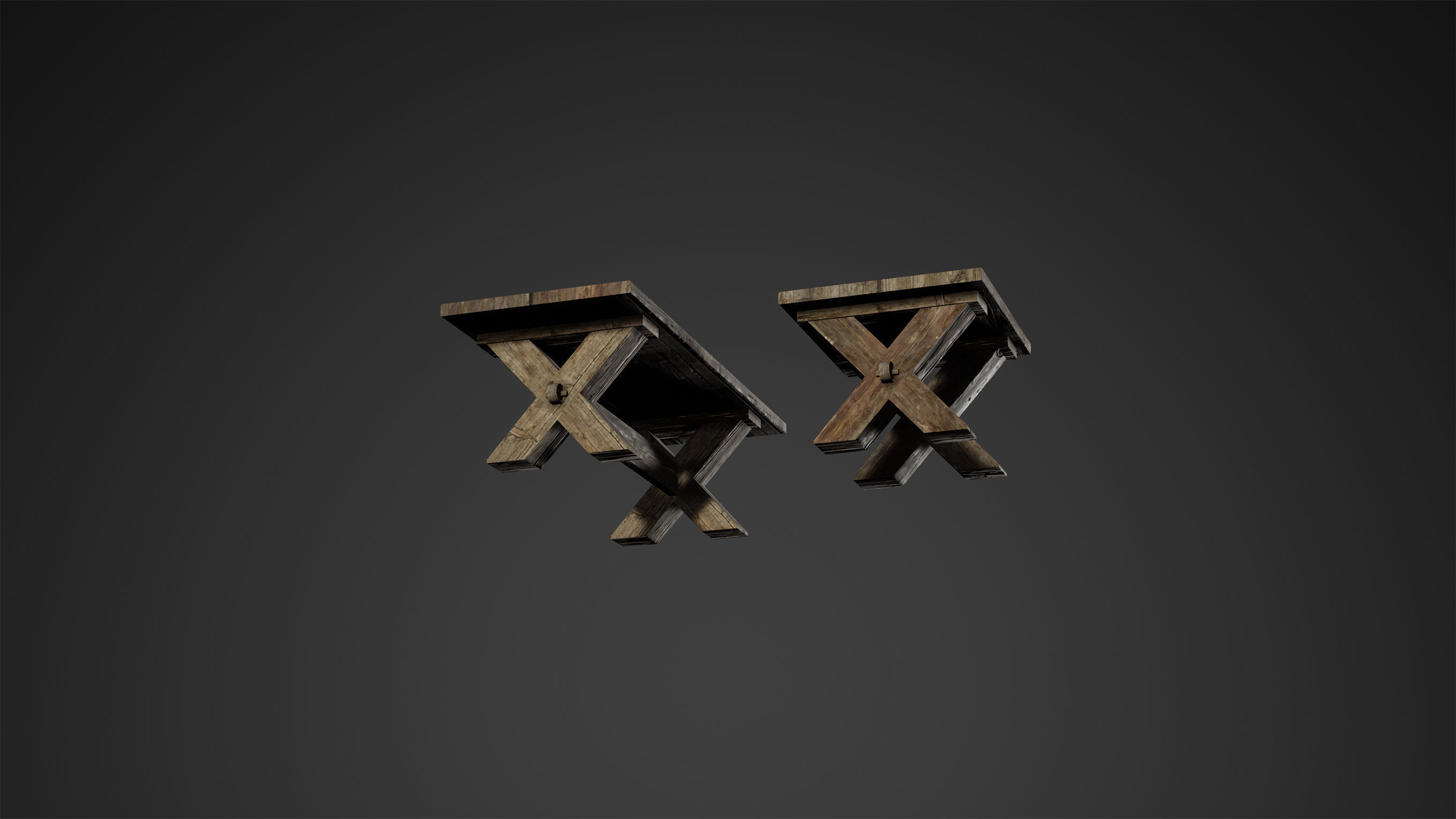 3D model Medieval Wooden Benches Low Poly Game Ready VR / AR / low-poly ...