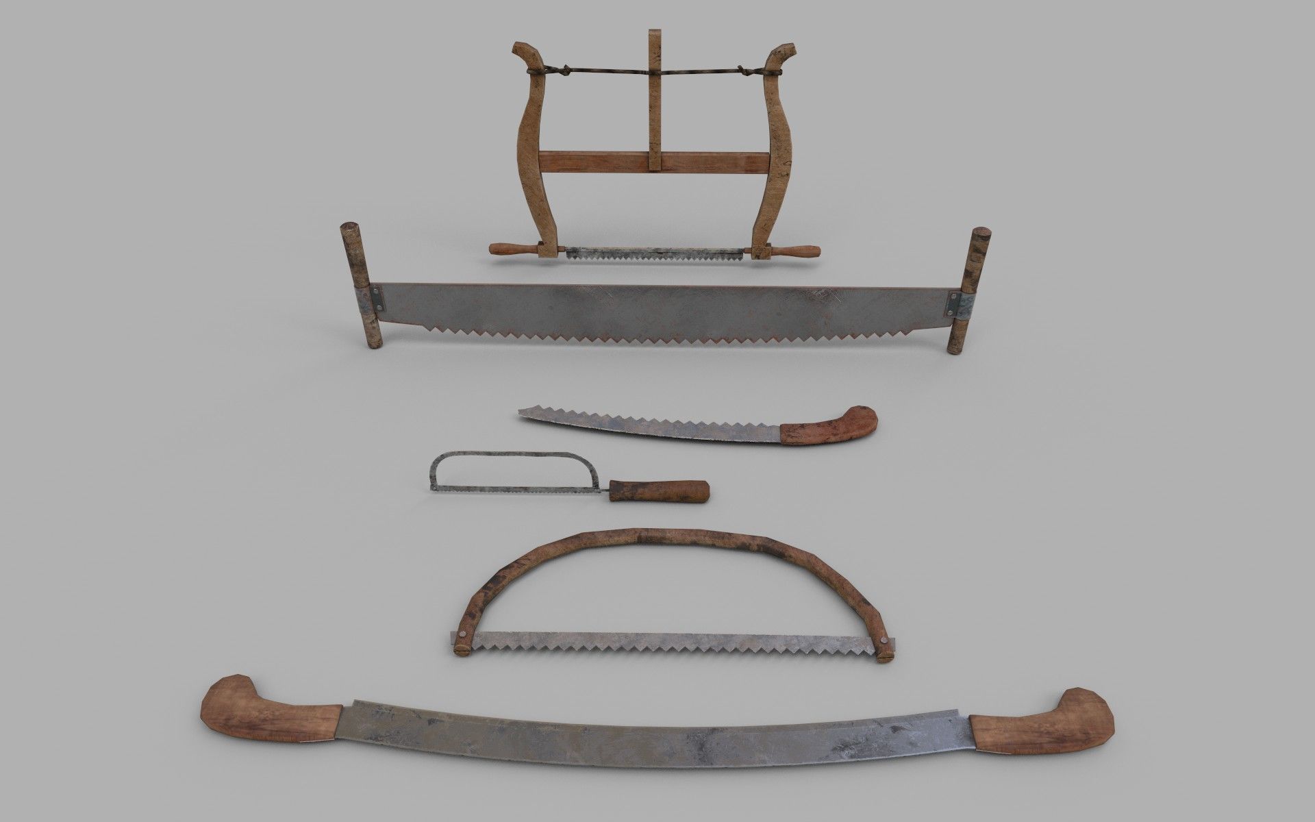 3D model Pack of 6 Medieval Hand Saws and Hacksaws VR / AR / low-poly ...