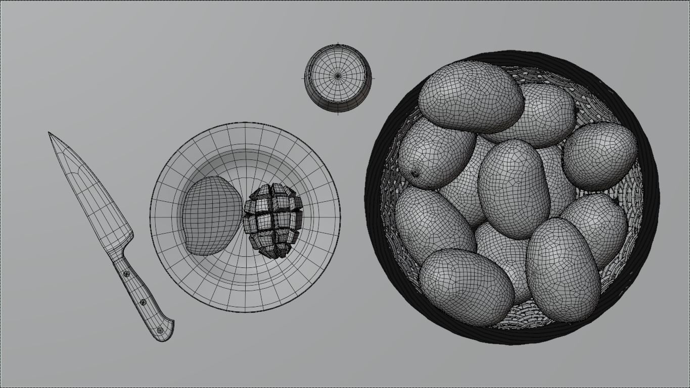 3D model Mangoes bowl of and knife on wooden table VR / AR / low-poly ...