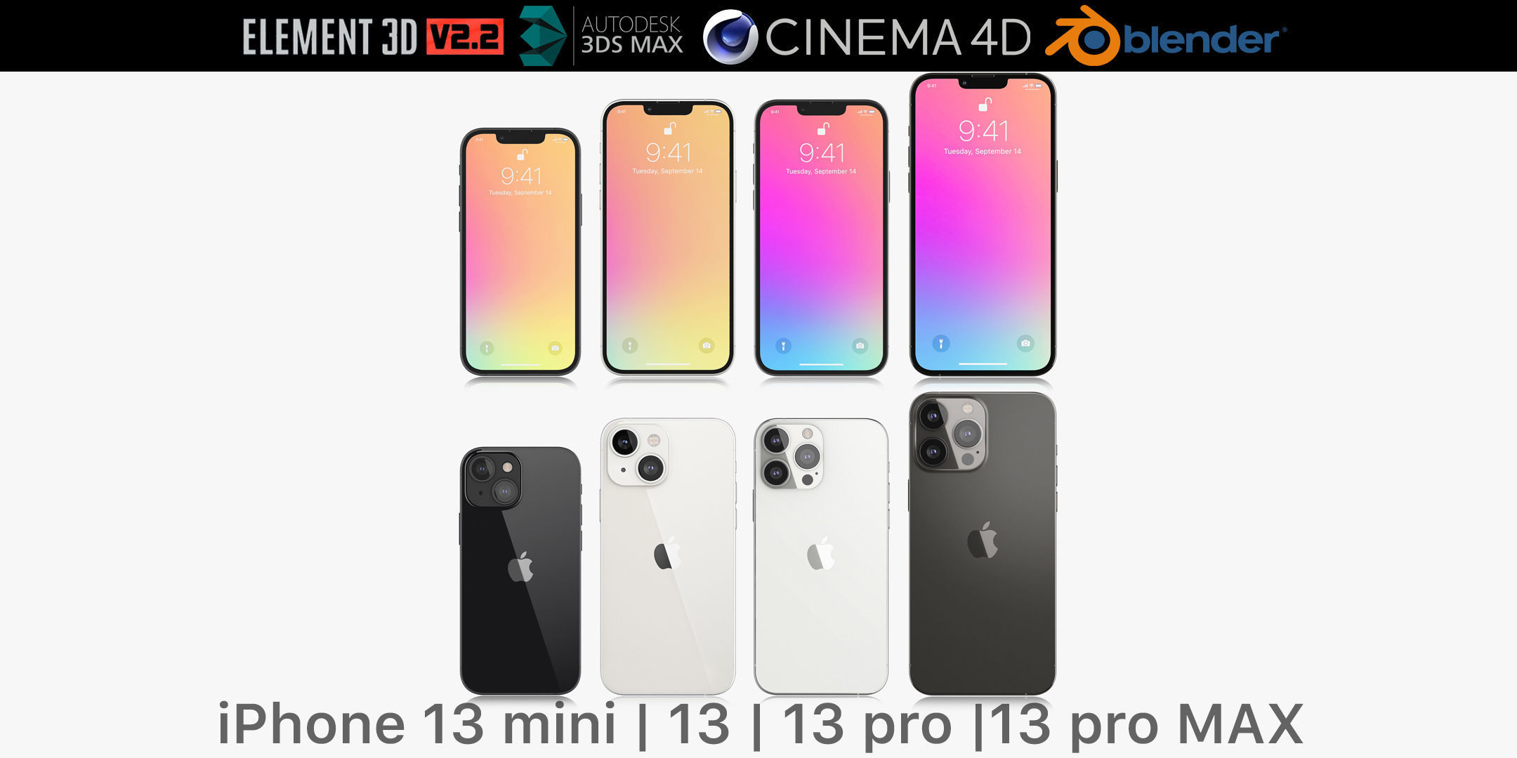 Apple iPhone 13 mini and 13 and 13 pro and 13 pro MAX v2 3D model ...
