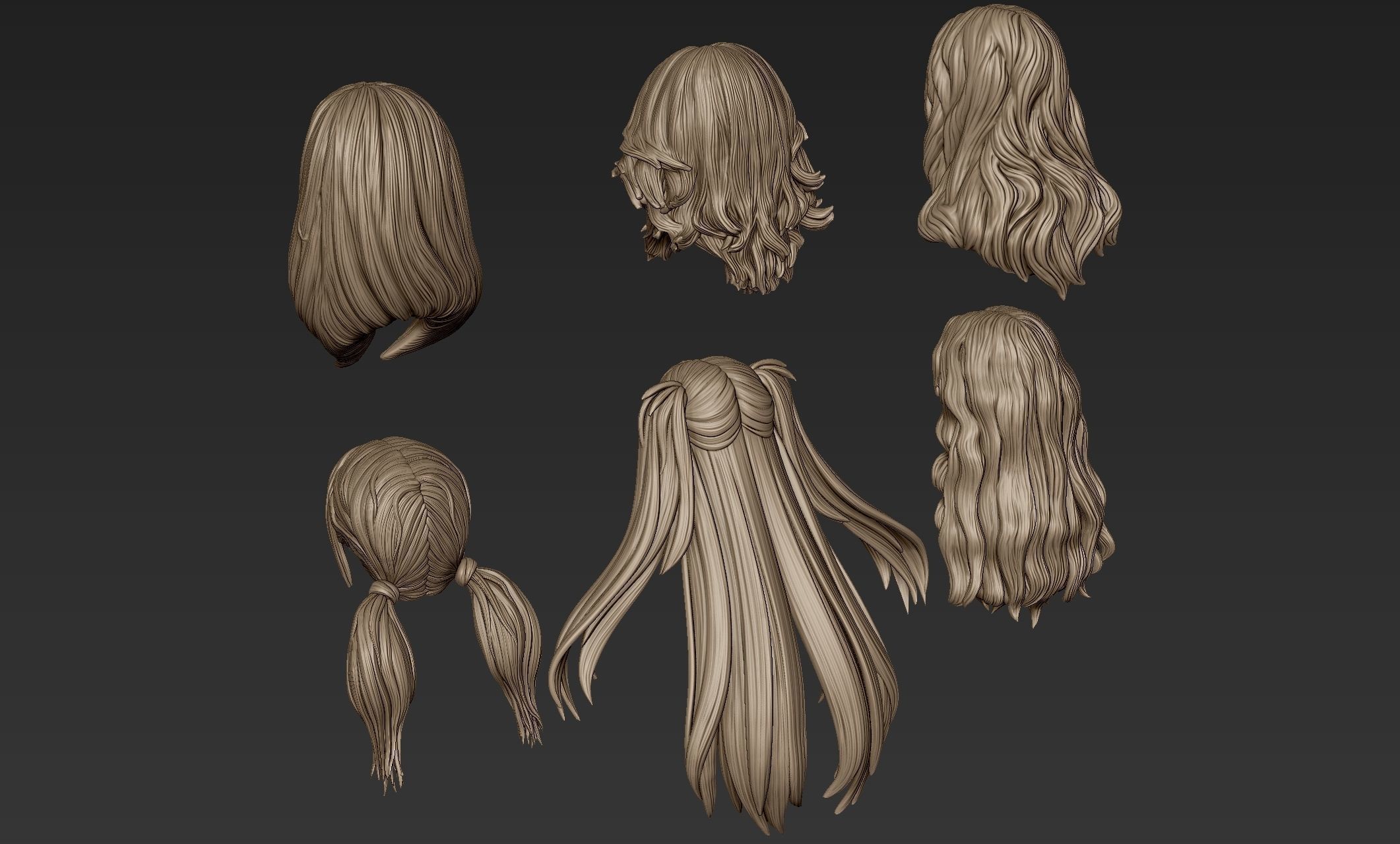 Hair Collection 5 set of different hairs 3D model | CGTrader