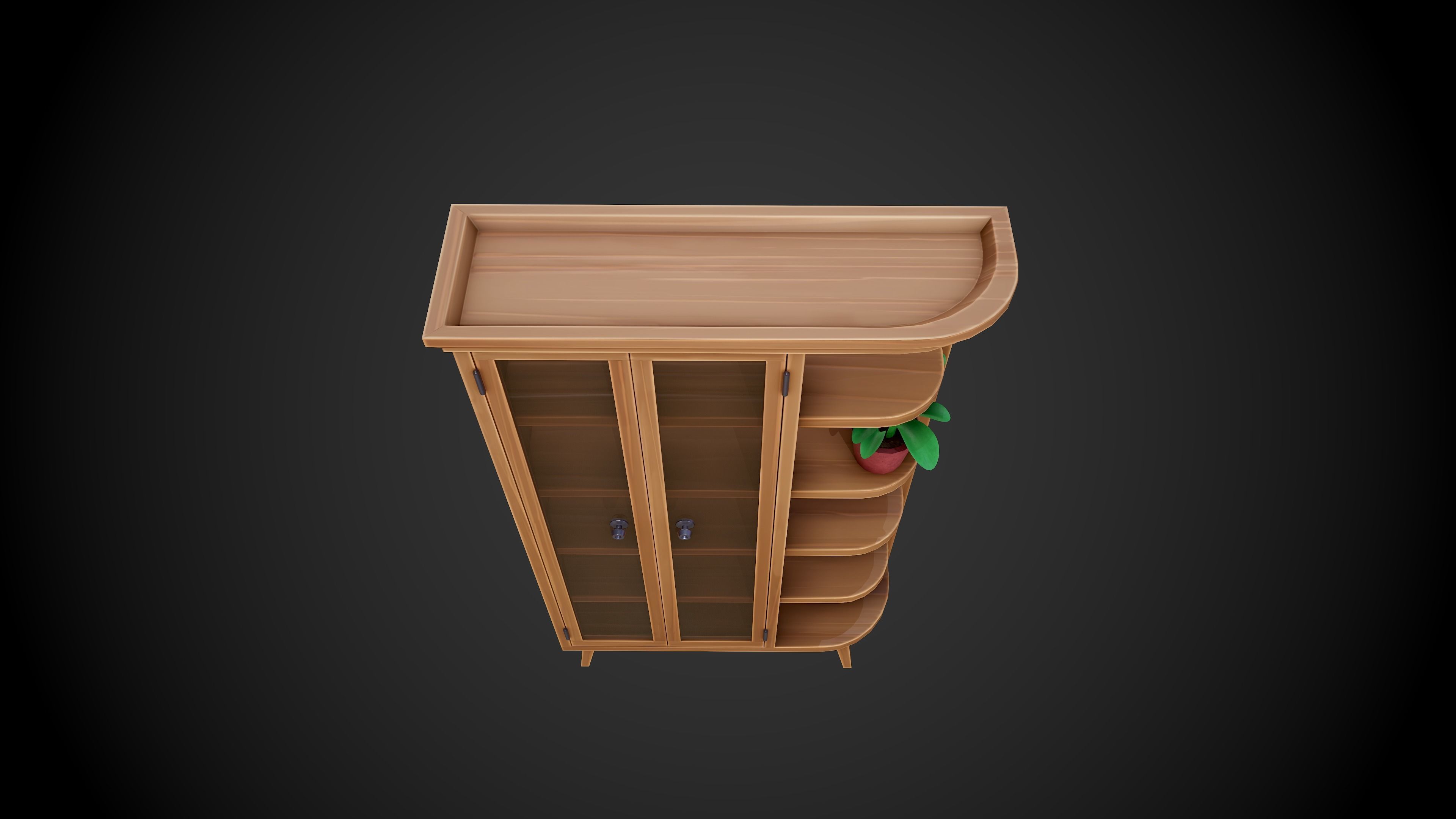 3D model Stylized Wooden Cupboard With Glass Doors And Shelfs VR / AR ...