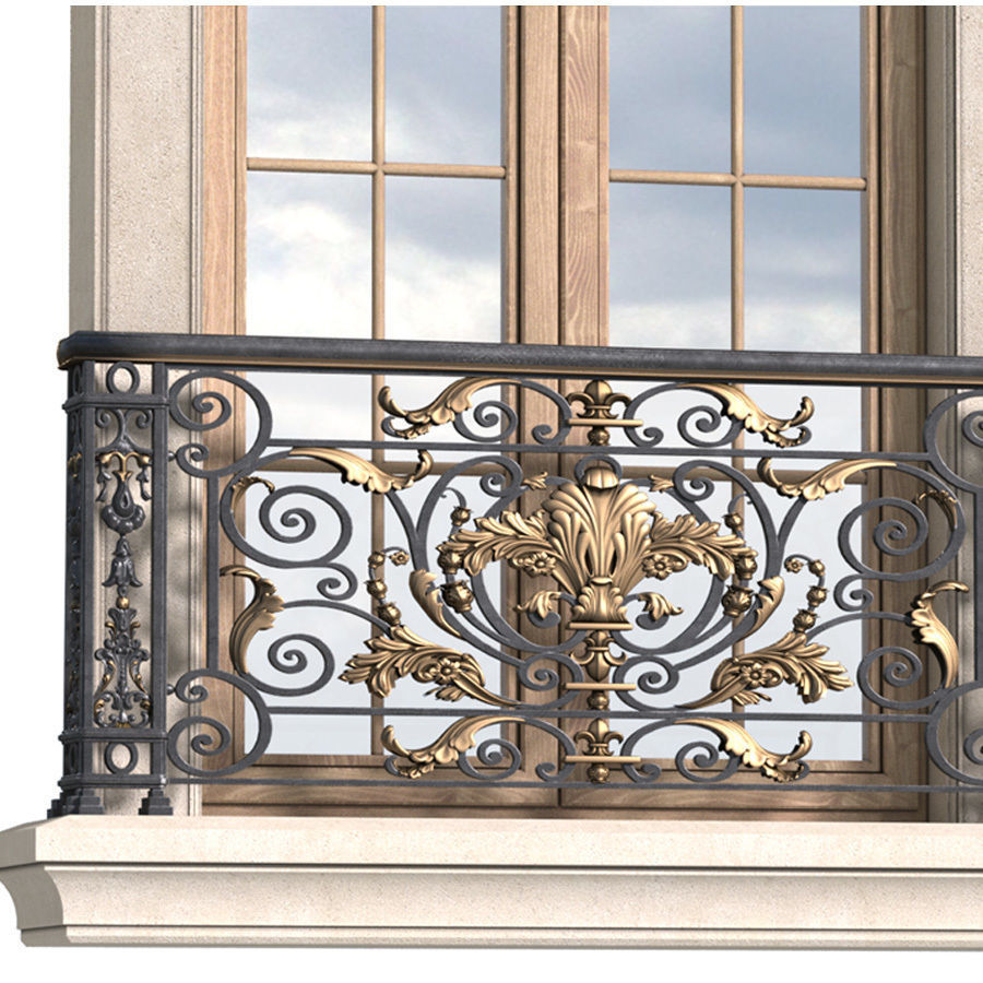 Classic facade window with French balcony Forged Fence 3D model | CGTrader