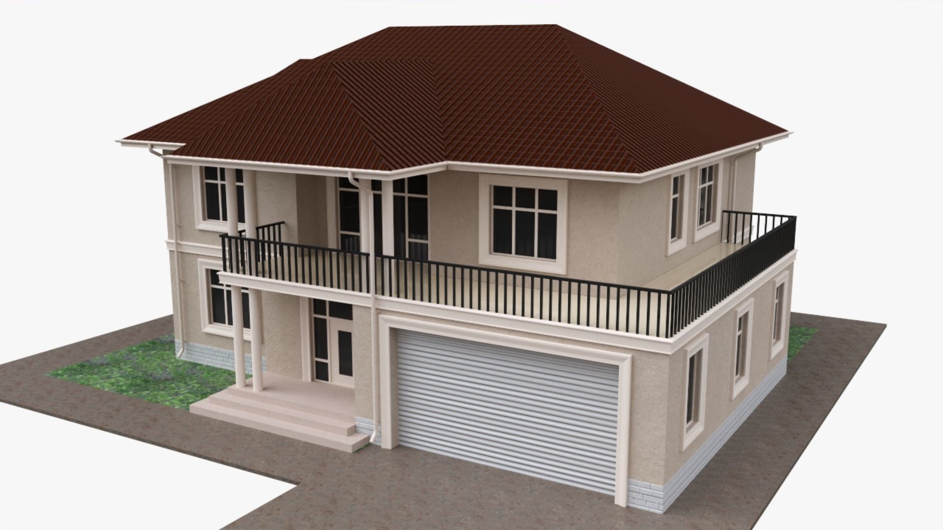 Building house two-story villa with garage free 3D model | CGTrader