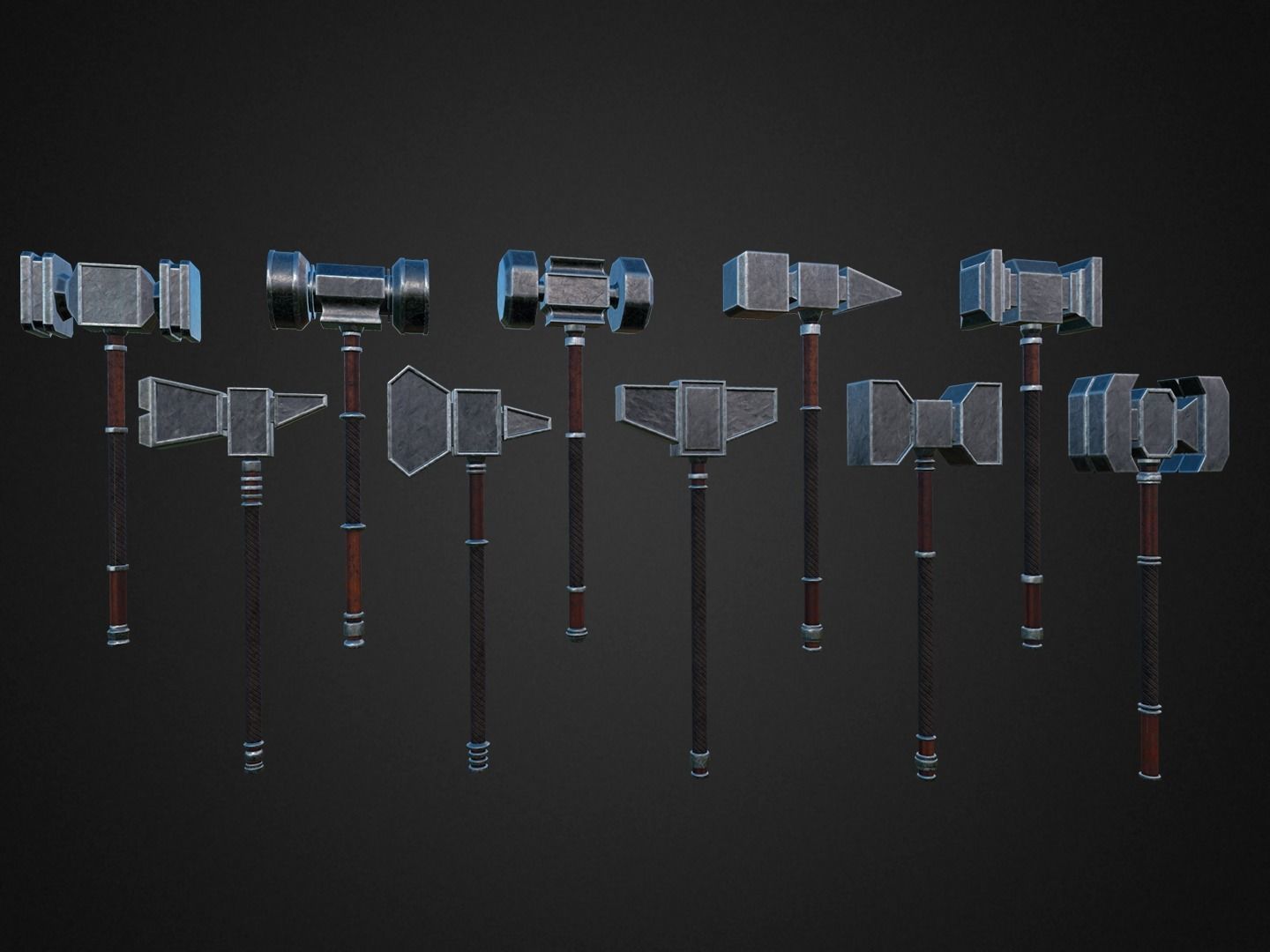 3D model 50 War hammers pack VR / AR / low-poly | CGTrader