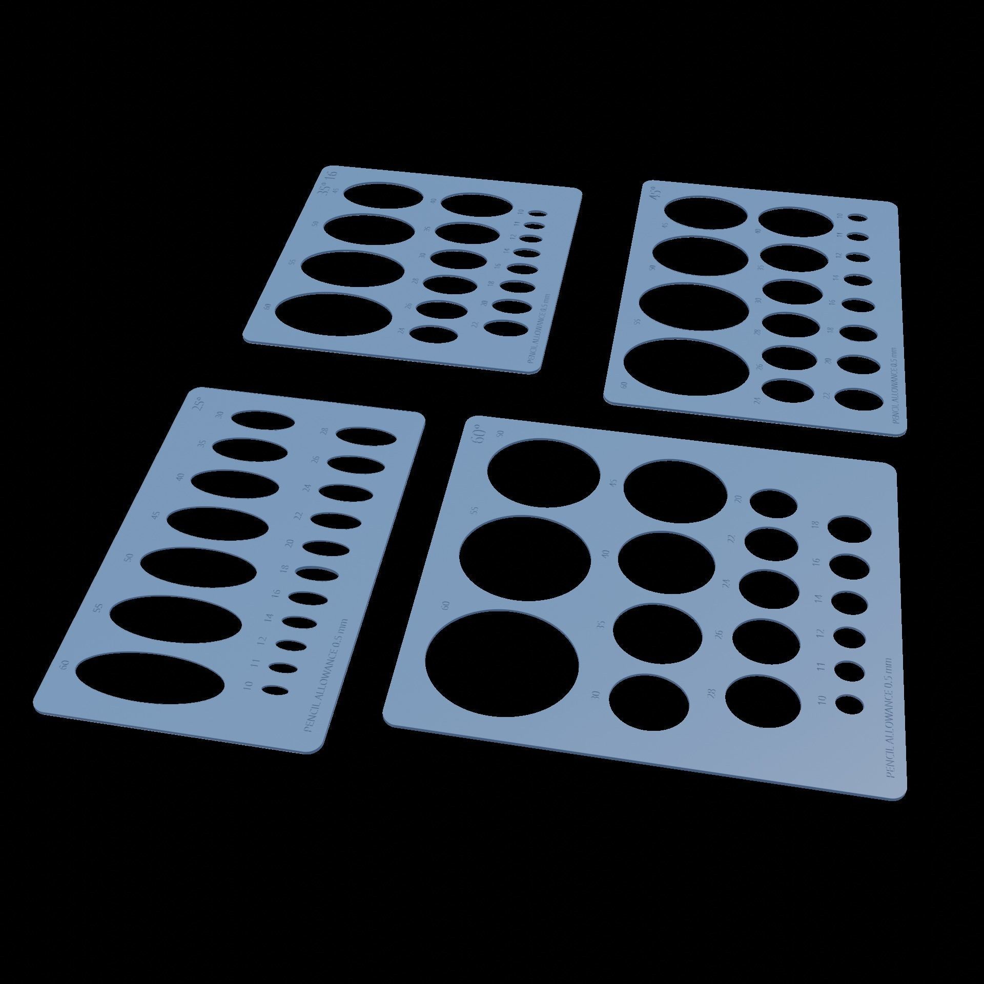 Ellipse Templates - Set of 4 free 3D model 3D printable | CGTrader