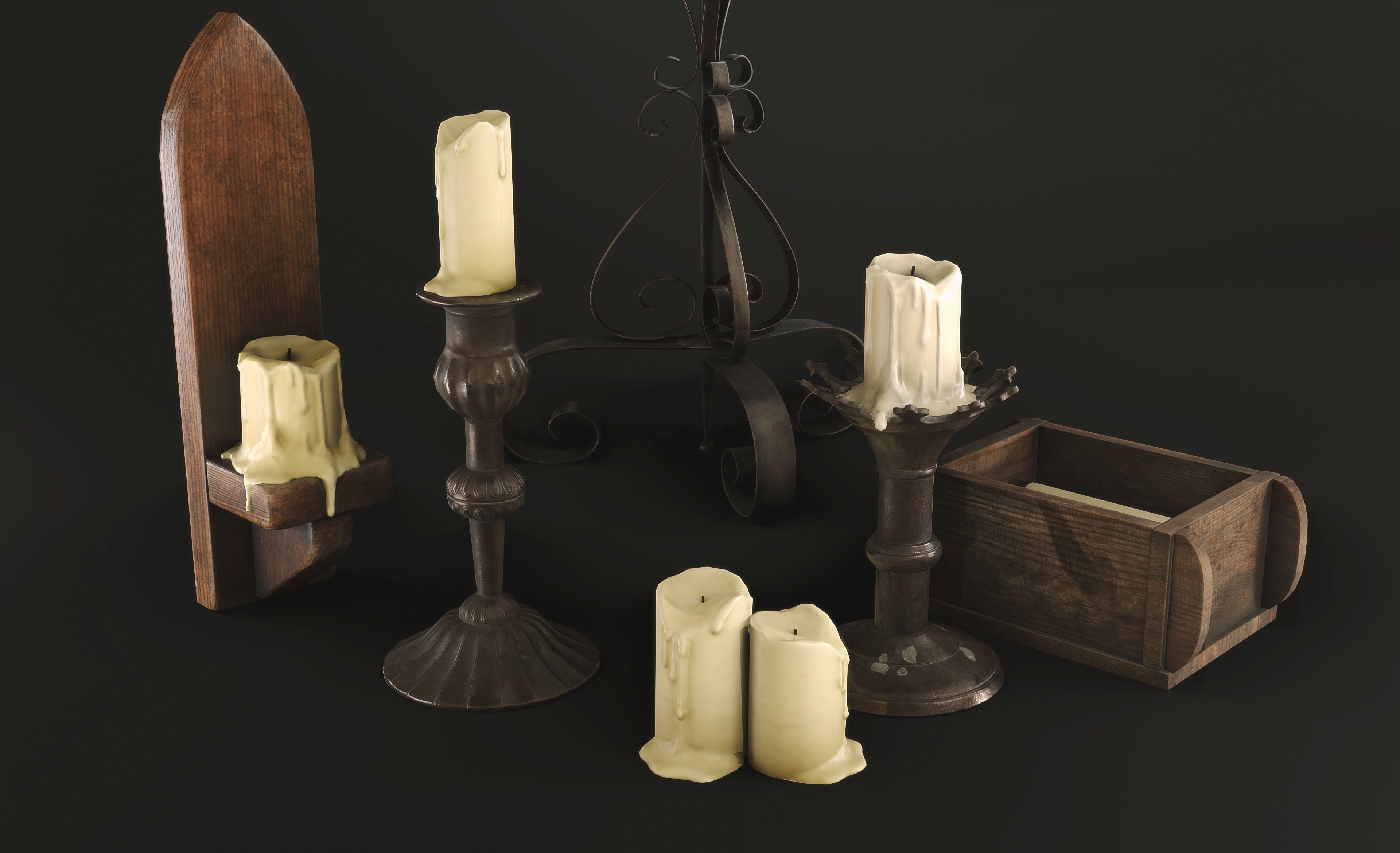 Medieval Candles Pack 3D model | CGTrader