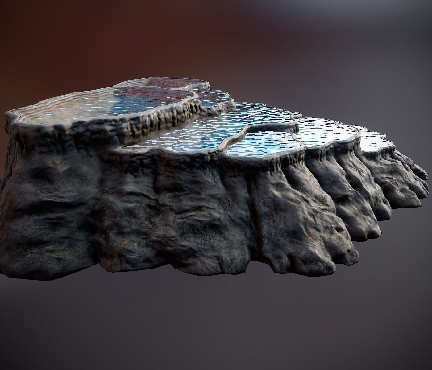 3D model Cascading waterfall spring 3D low poly model VR / AR / low ...