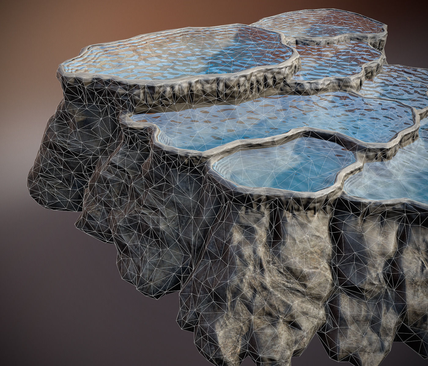 3D model Cascading waterfall spring 3D low poly model VR / AR / low ...