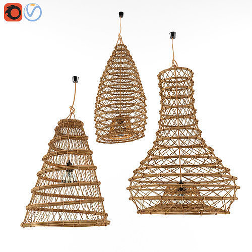 bamboo and rattan lamp set 3D model | CGTrader