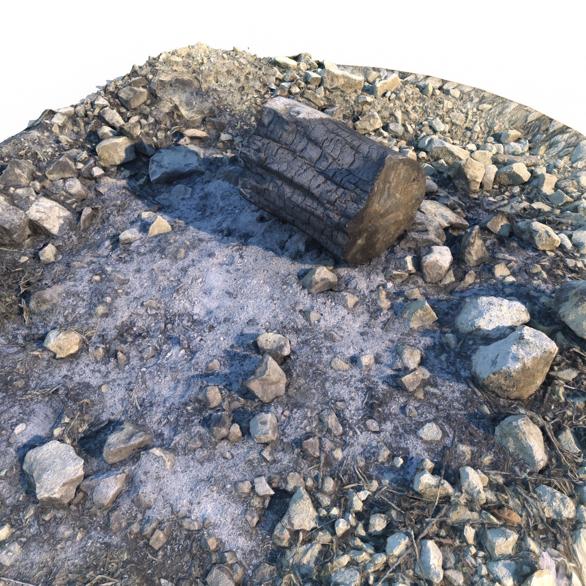 Fire pit with a burned stump A 3D model | CGTrader